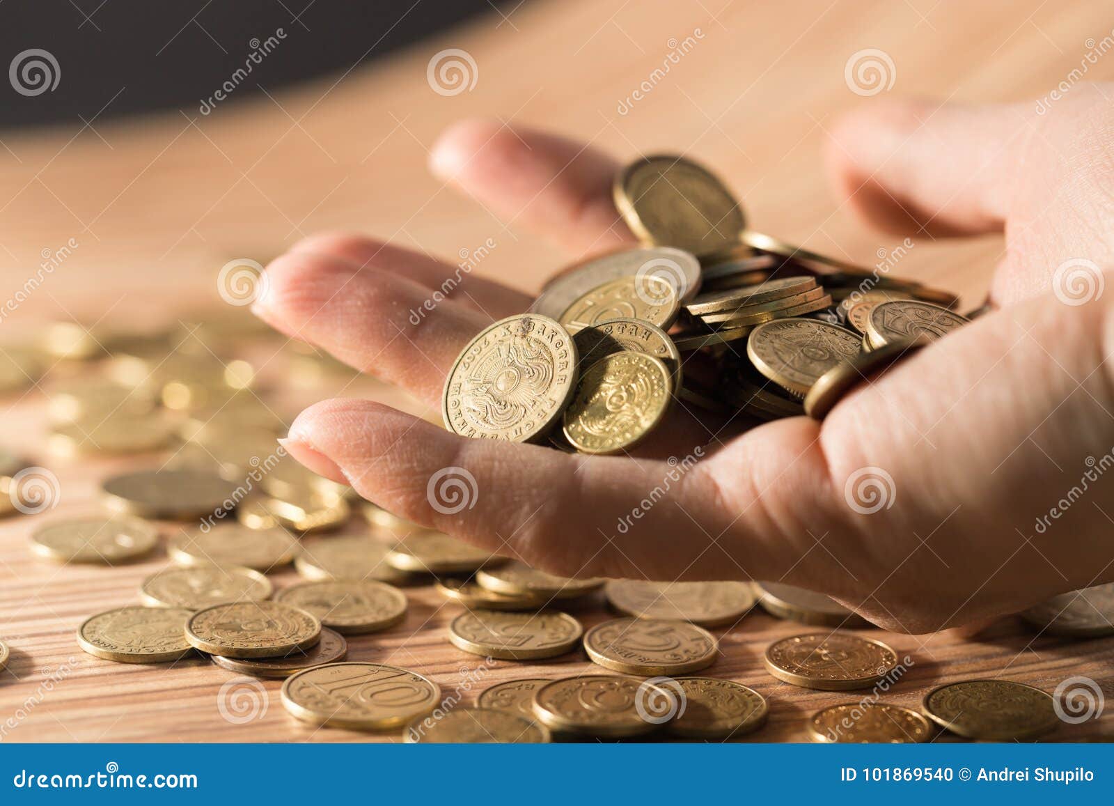 Coins on the Table and in Hand Stock Photo - Image of cute, euro: 101869540