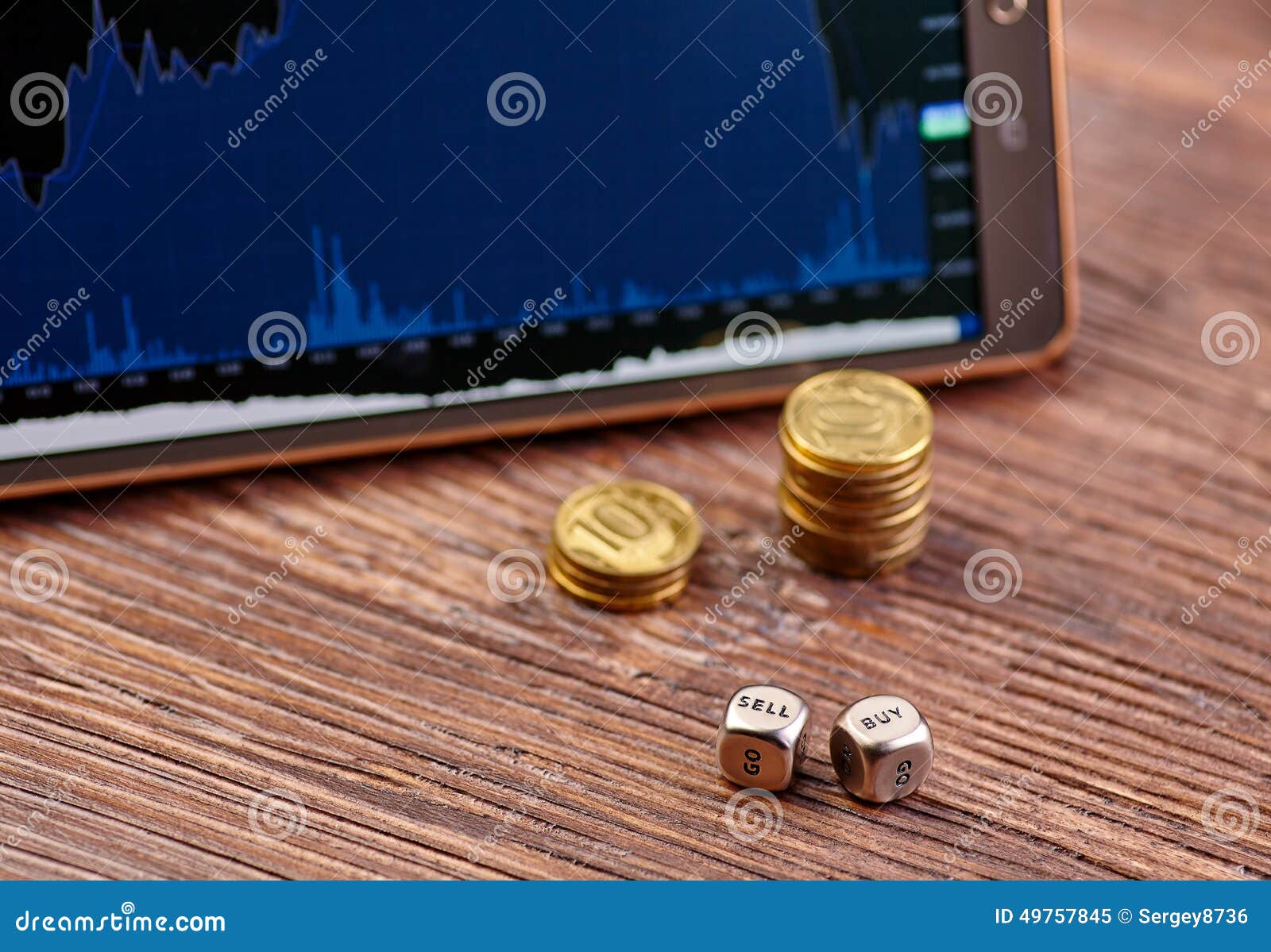 Coins, Tablet, Dices Cubes, Financial Chart Stock Image - Image of ...
