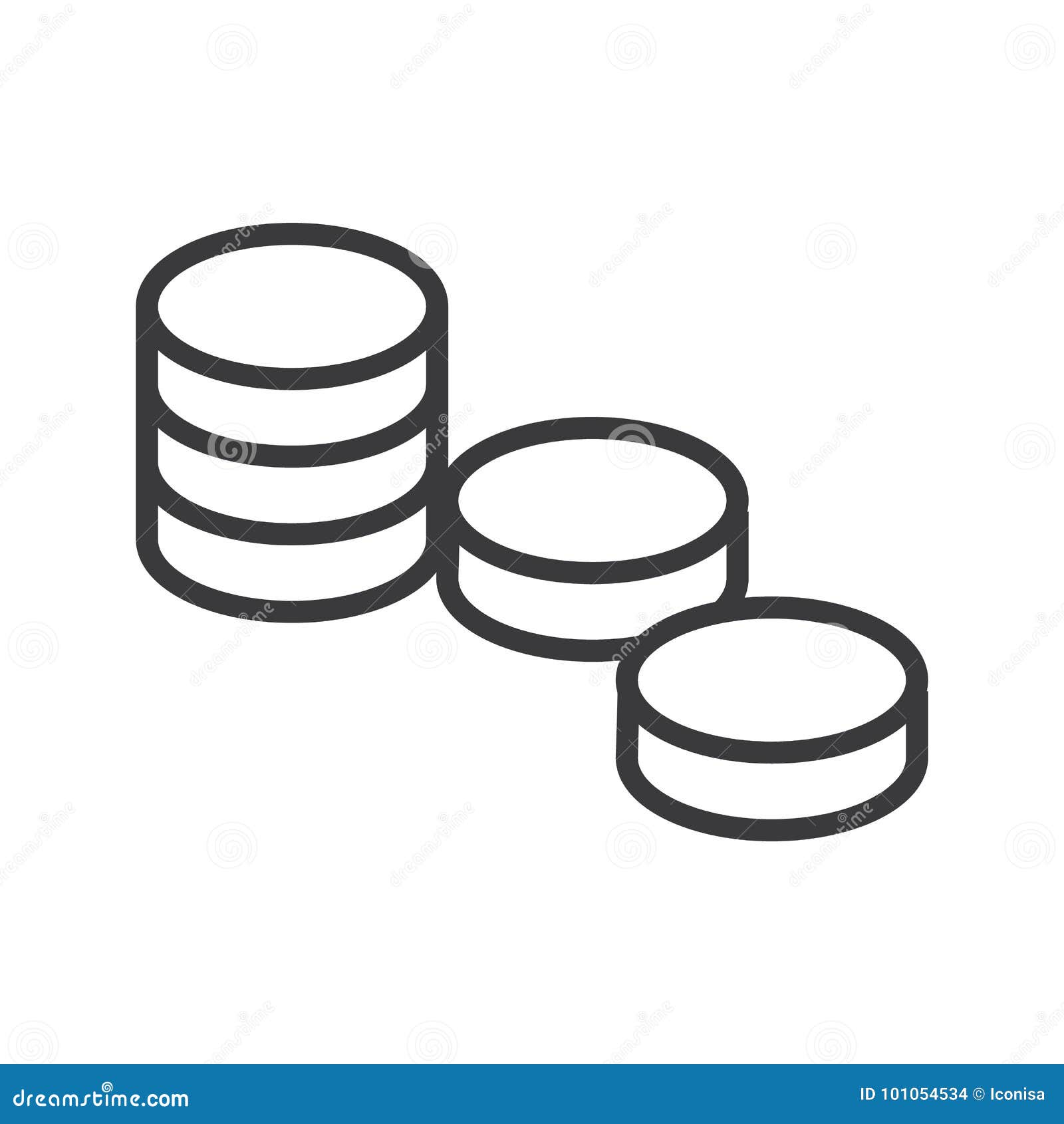 Coins, Three Stacks Vector Line Icon, Sign, Illustration on Background ...
