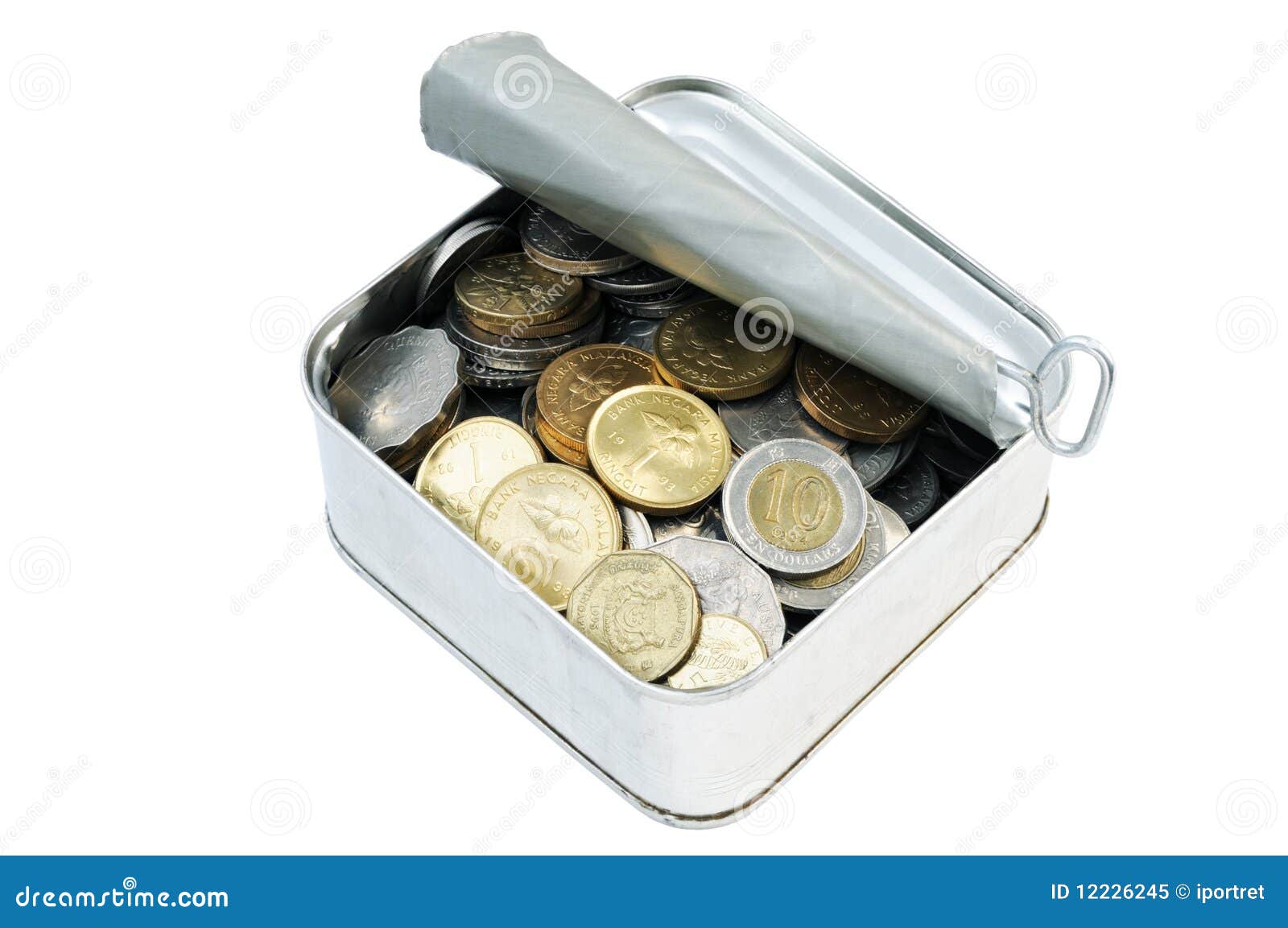Coins in a tin can stock image. Image of spending, savings - 12226245