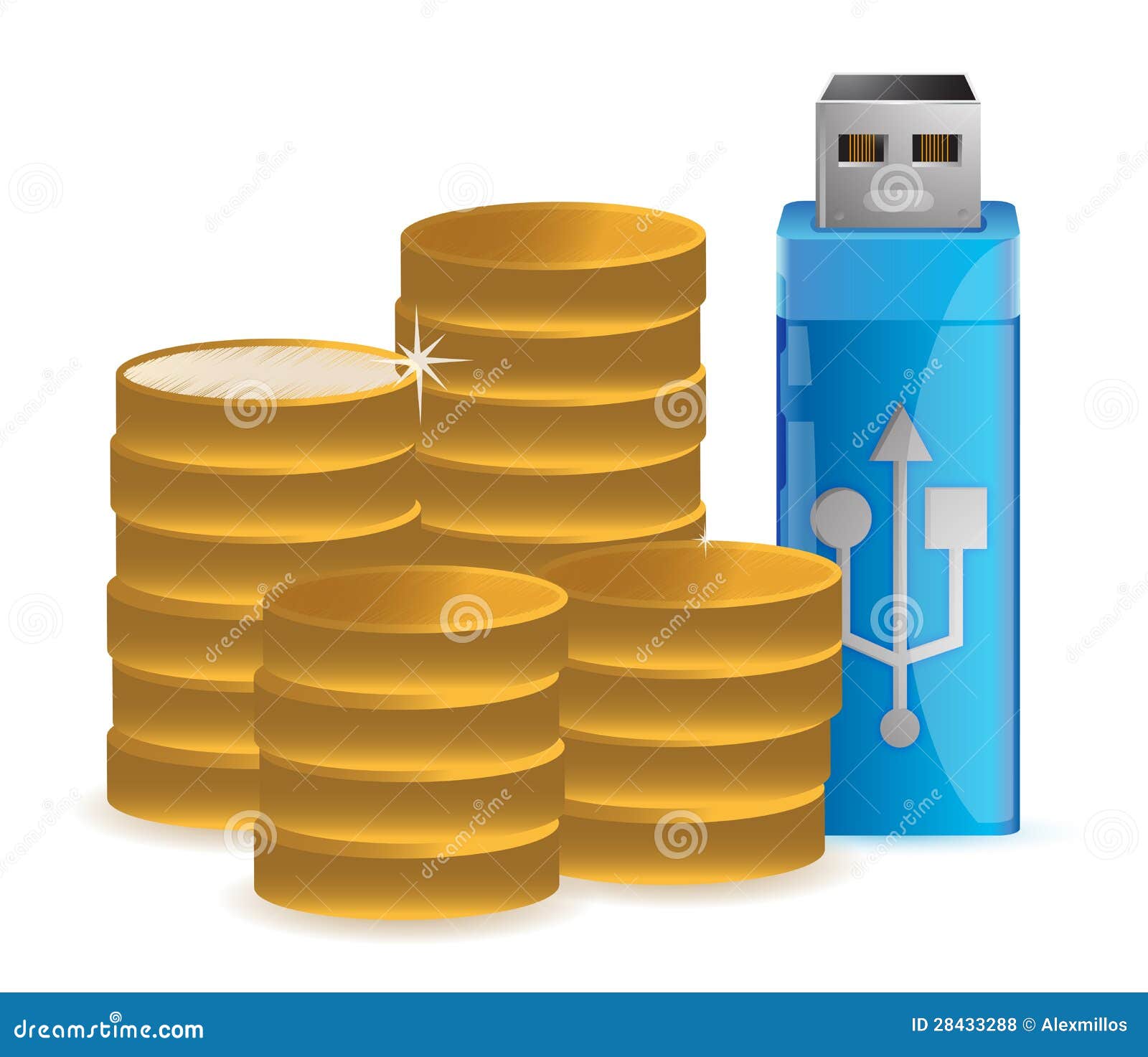 Coins and USB Data Flash Driver Stock Illustration - Illustration of ...