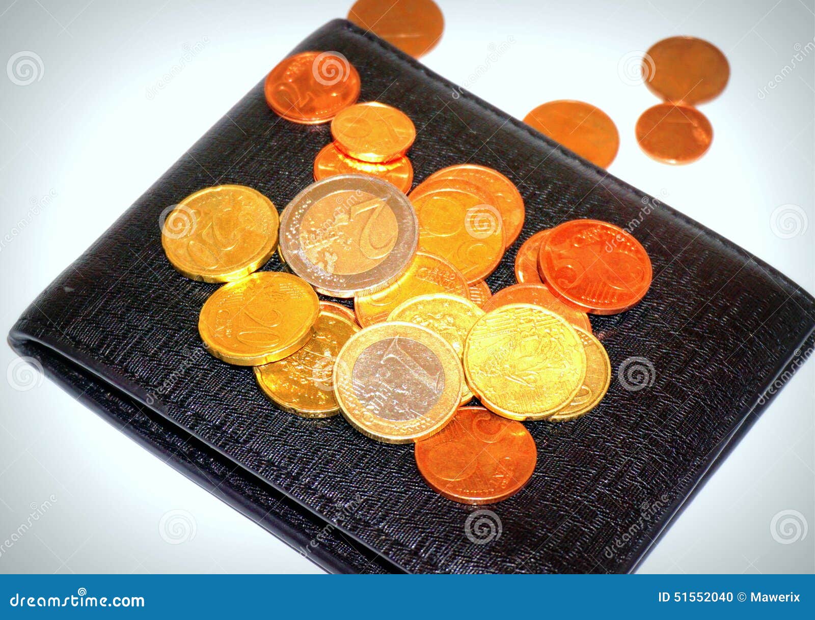 Coins on wallet stock photo. Image of business, earn - 51552040