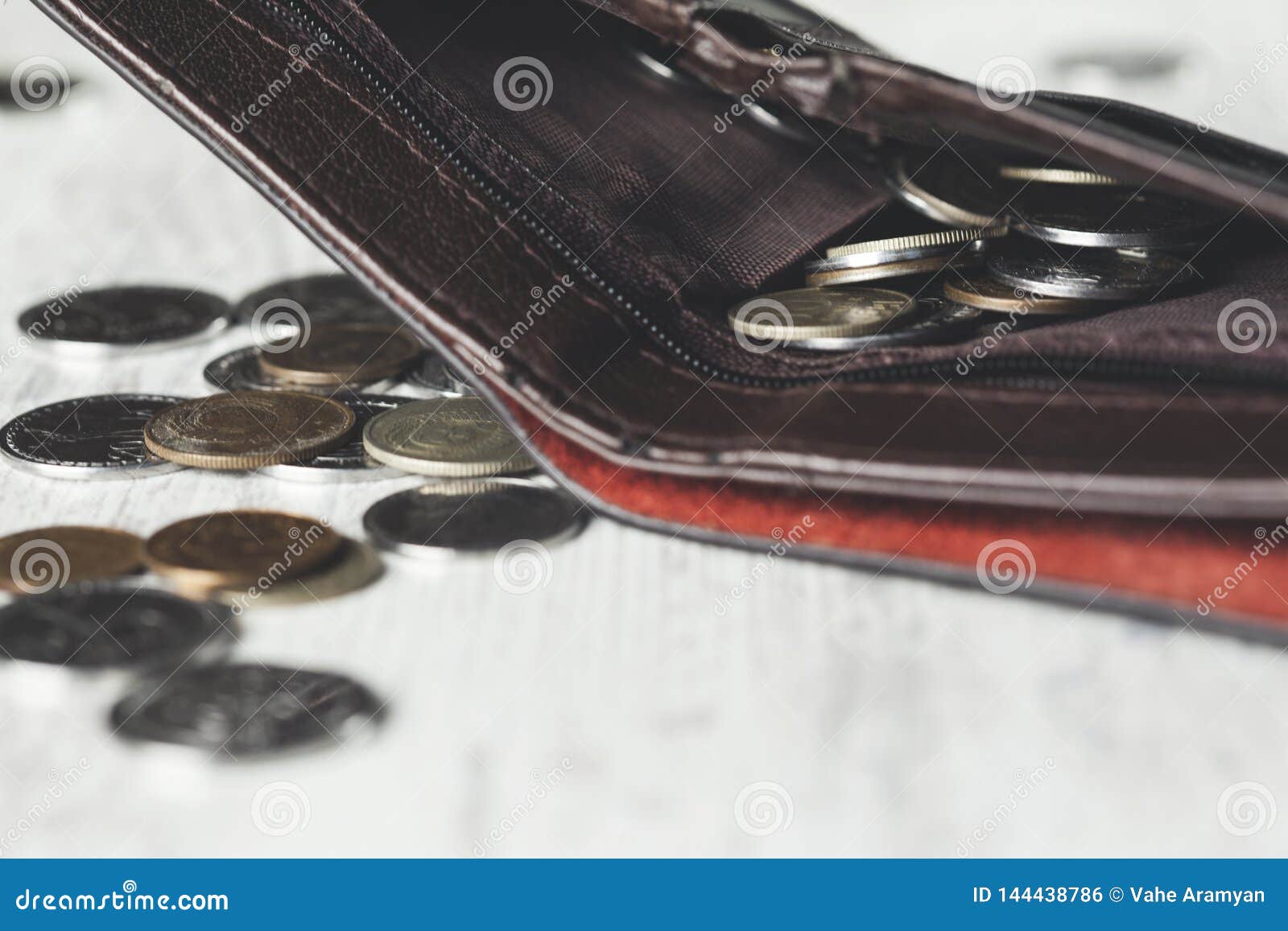Coins on wallet stock photo. Image of change, symbol - 144438786