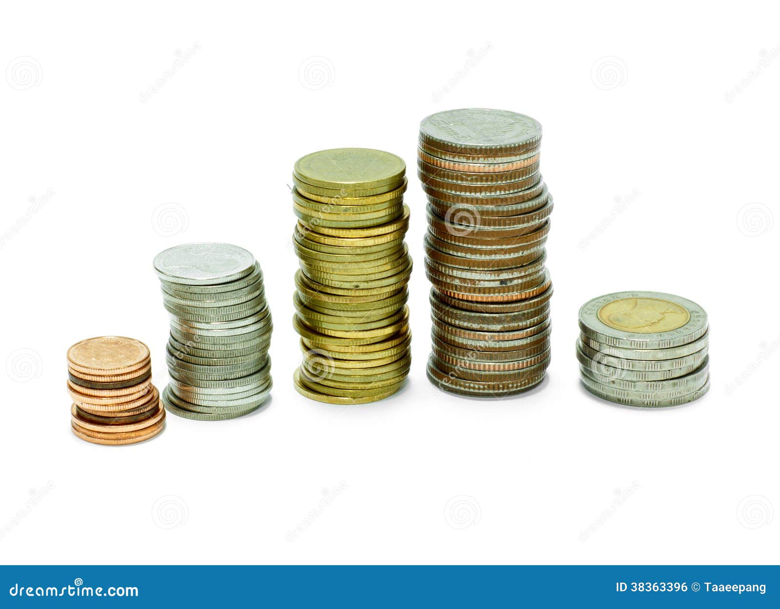 Coins on white background stock photo. Image of yellow - 38363396