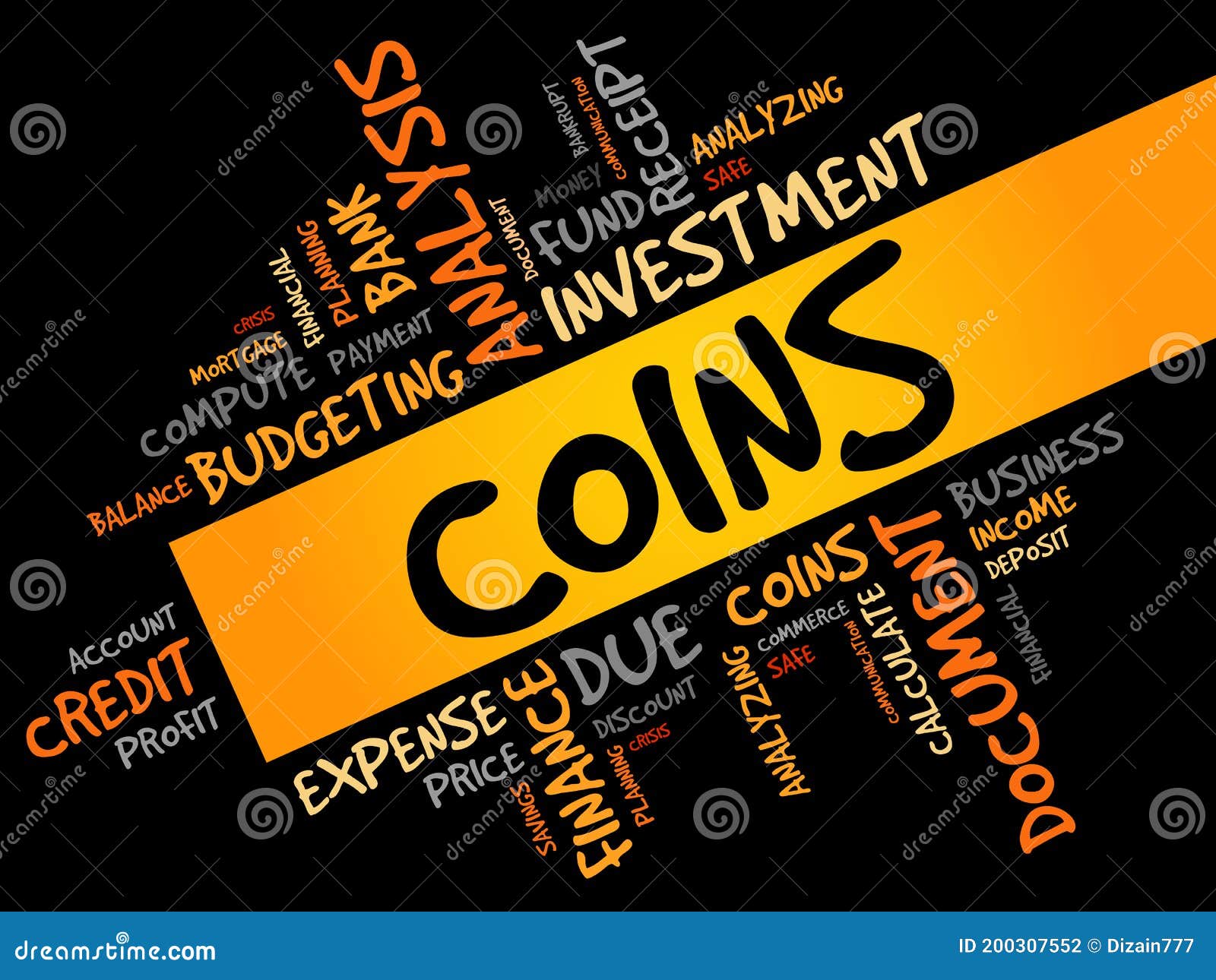 COINS word cloud stock illustration. Illustration of word - 200307552