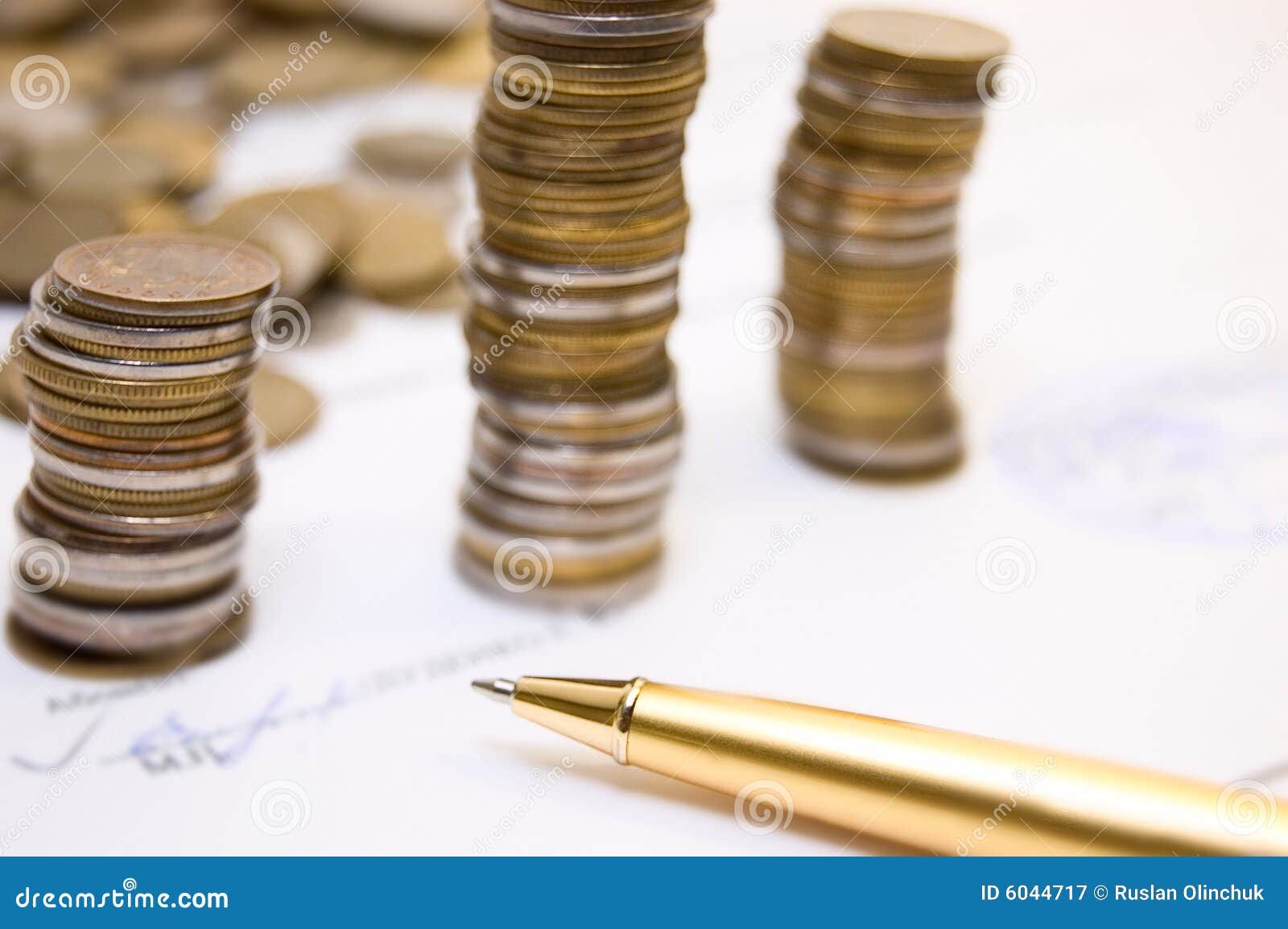 Coins on Written Contract with Pen Stock Image - Image of coin, golden ...