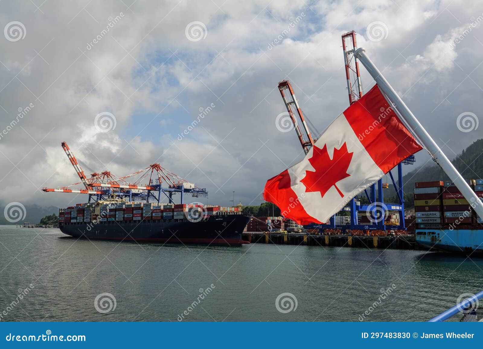 Cointainer Ship Unloading with Canada Flag Editorial Image - Image of ...