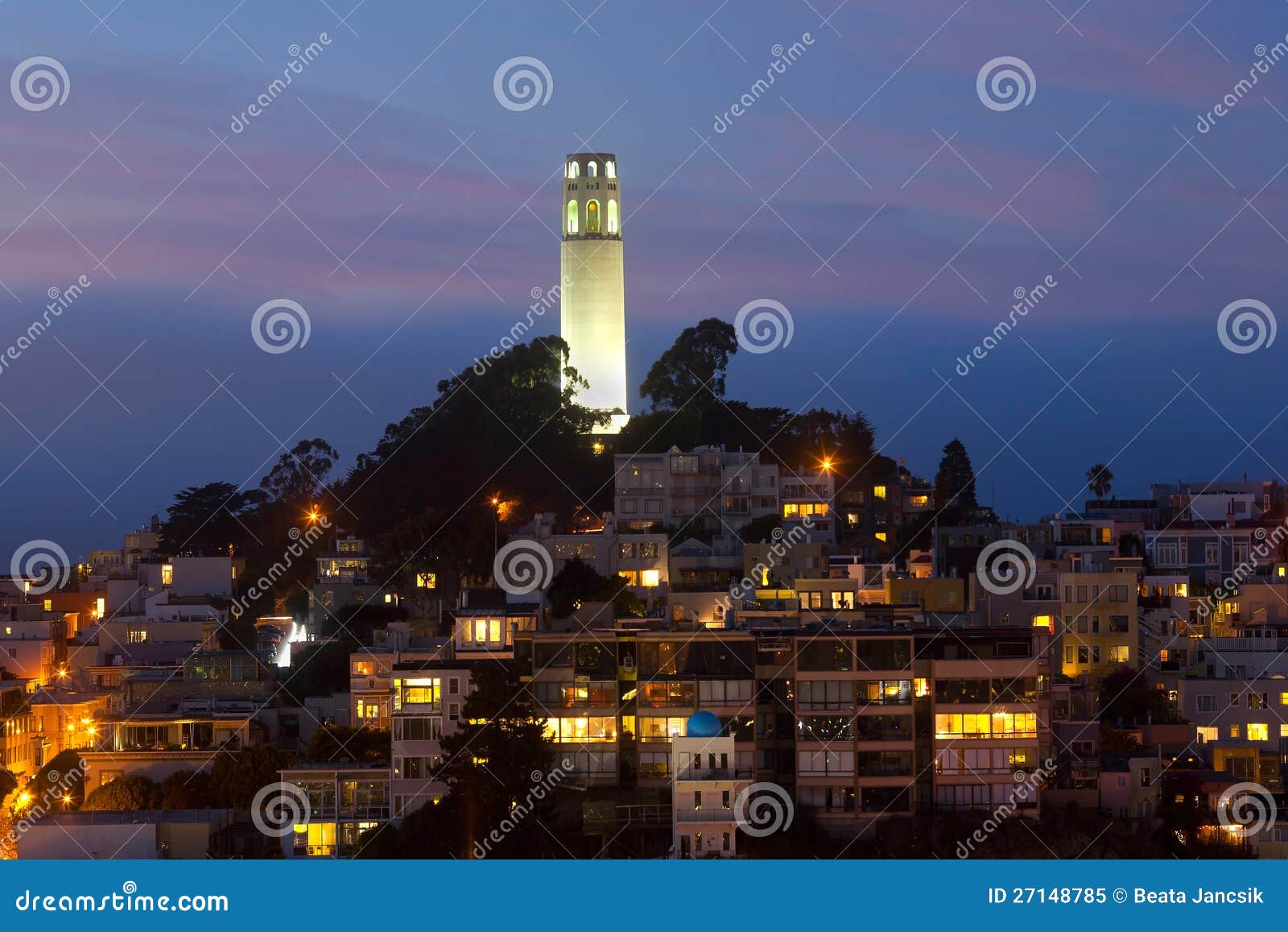 Coit Tower by night stock image. Image of monument, hill - 27148785