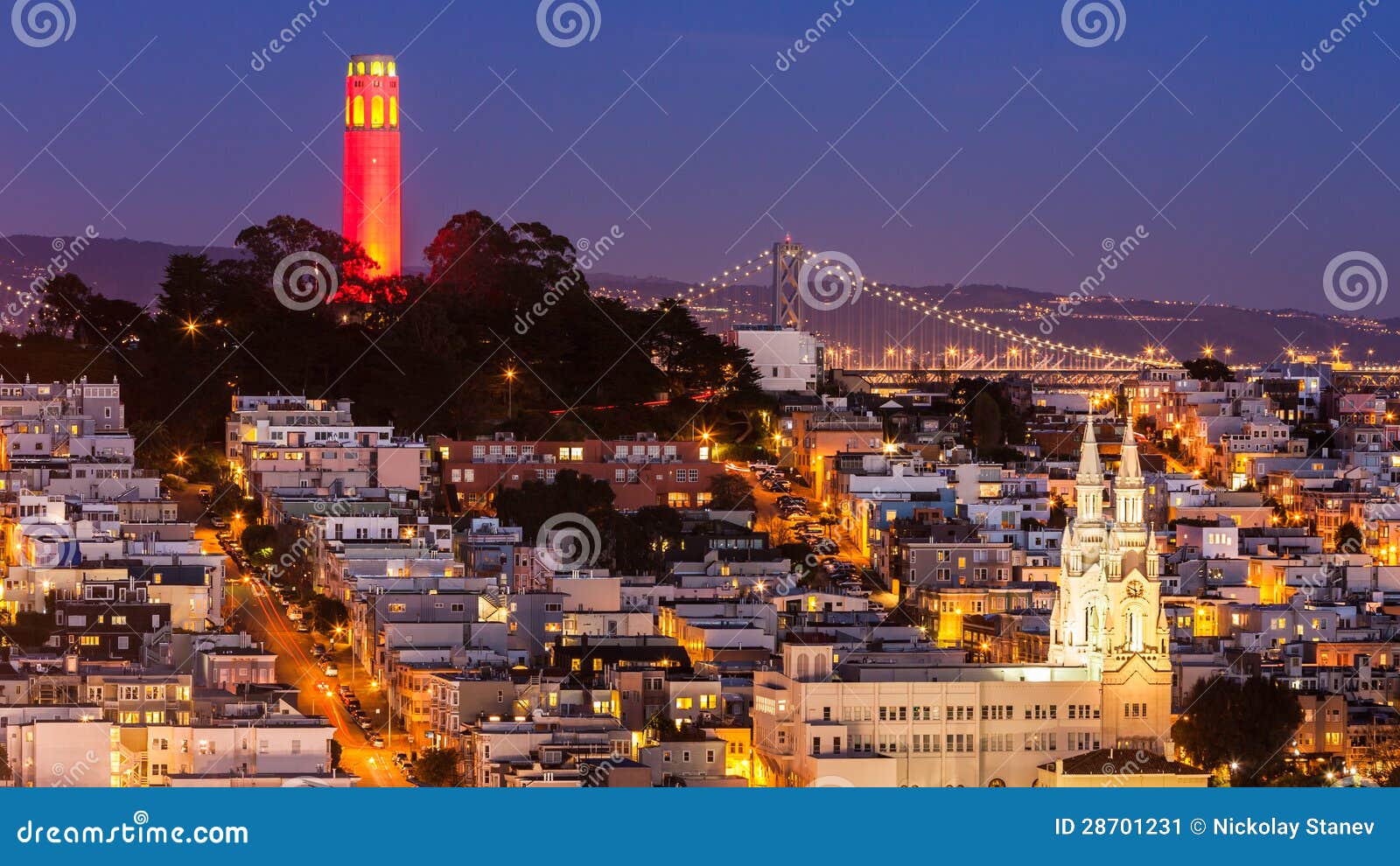 Coit Tower and St. Peter and Paul Church Stock Image - Image of ...