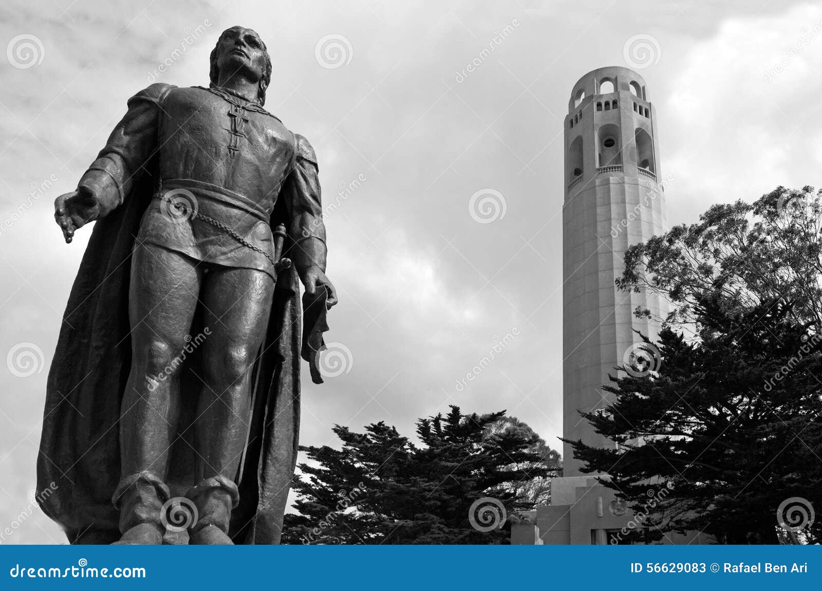 Coit Tower with Statue of Columbus in San Francisco, CA Stock Image ...