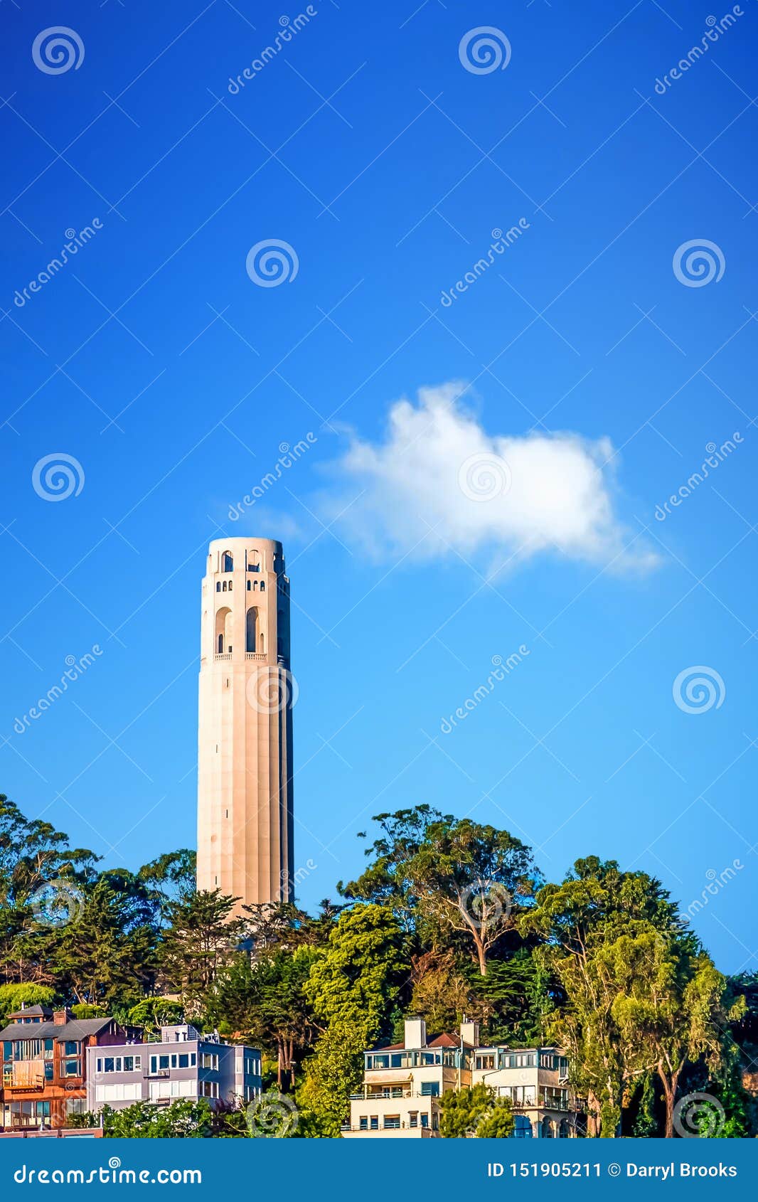 Coit Tower on Blue Sky stock image. Image of landmark - 151905211
