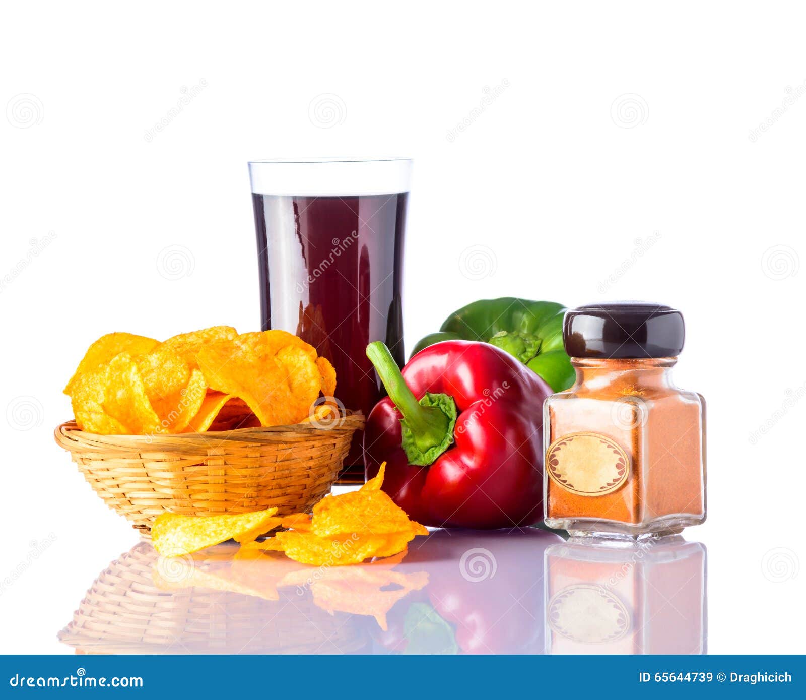 Cola and Chips with Pepper stock image. Image of white - 65644739