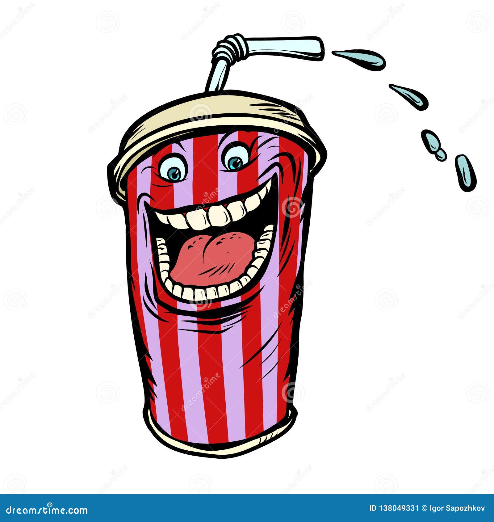 Cola Drink Packaging With Many Drops And Ice Cubes In Drink Cartoon ...