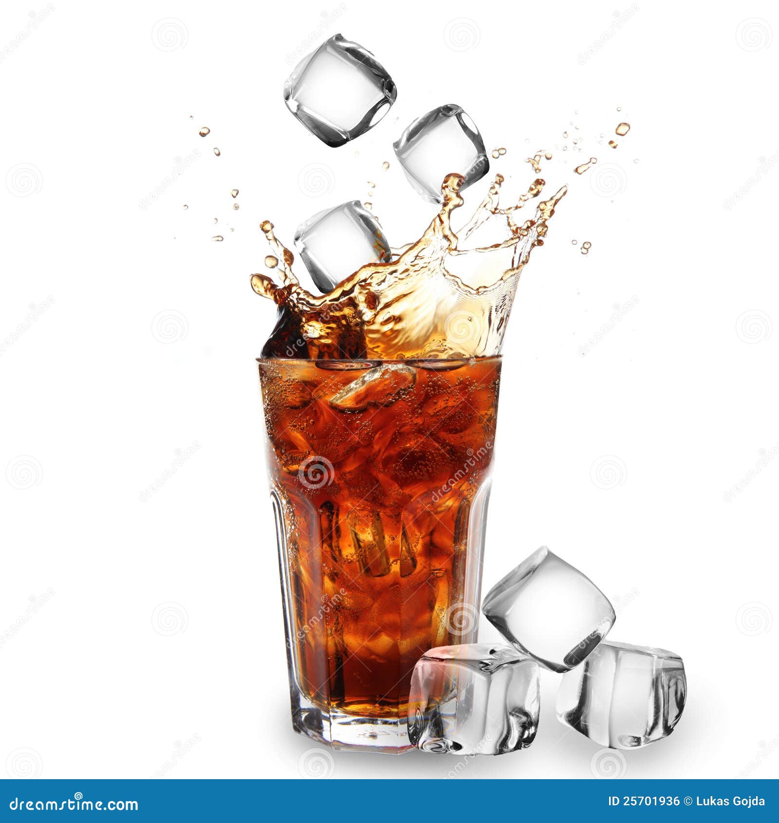 Cola Glass with Falling Ice Cubes Stock Photo - Image of motion ...