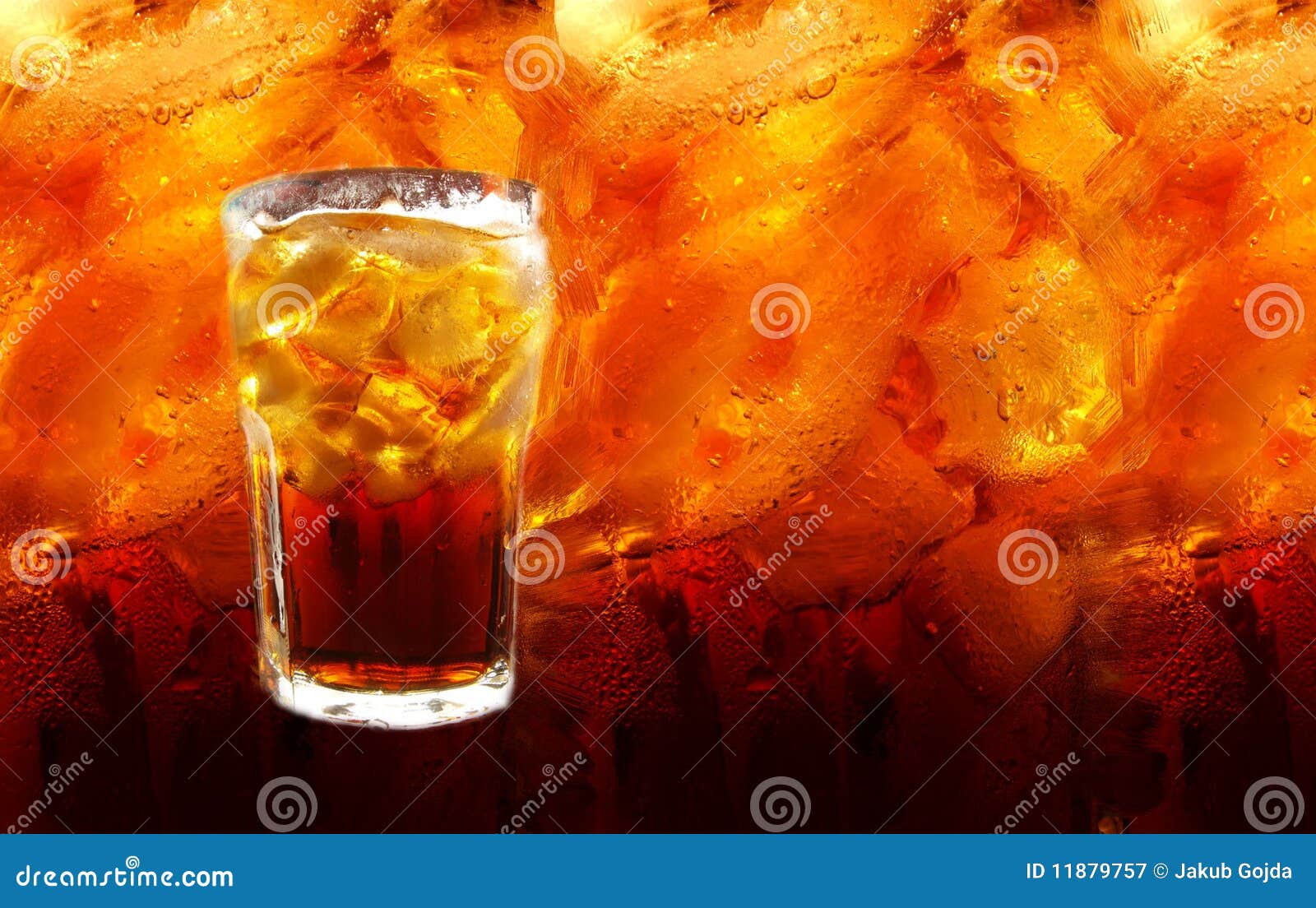 Cola with Ice Cubes on Abstracted Colas Background Stock Image - Image ...
