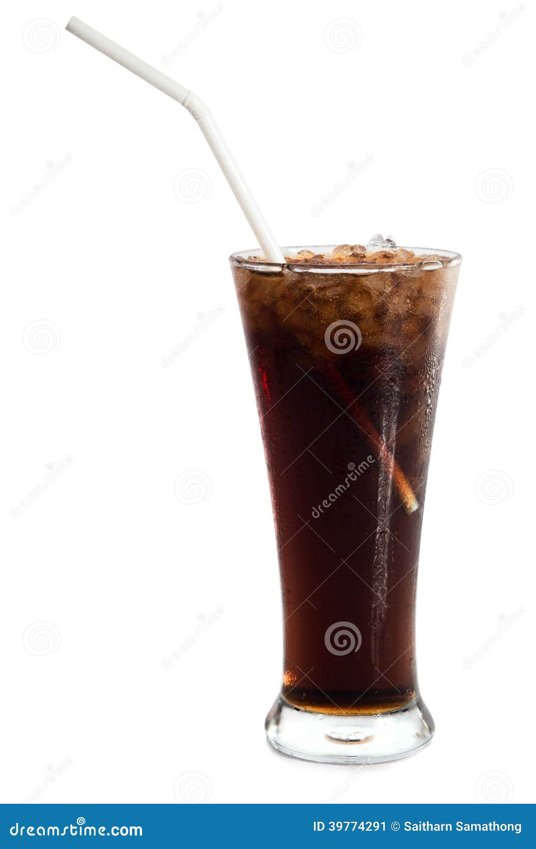 Cola with Ice in Glass Isolated on White Background. Stock Image ...