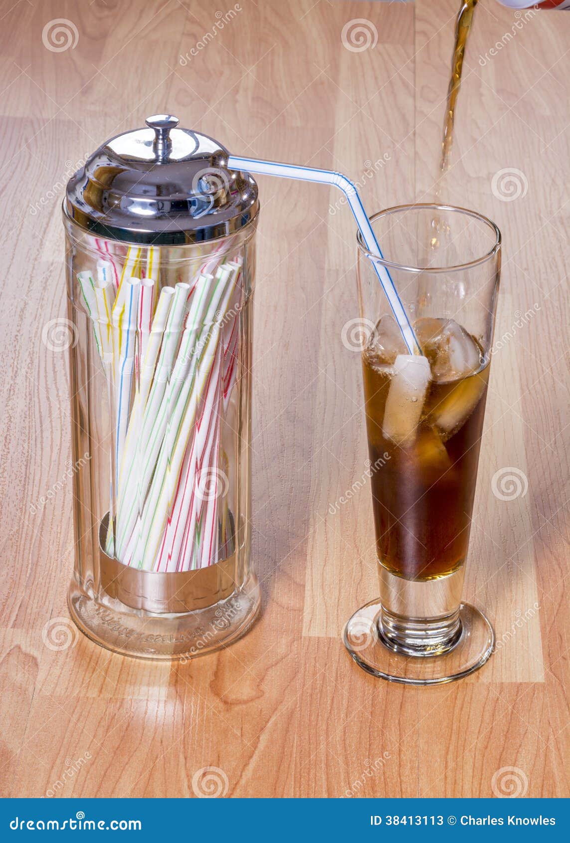 Cola Ice and Straws Make a Nice Cold Drink Stock Image - Image of wood ...