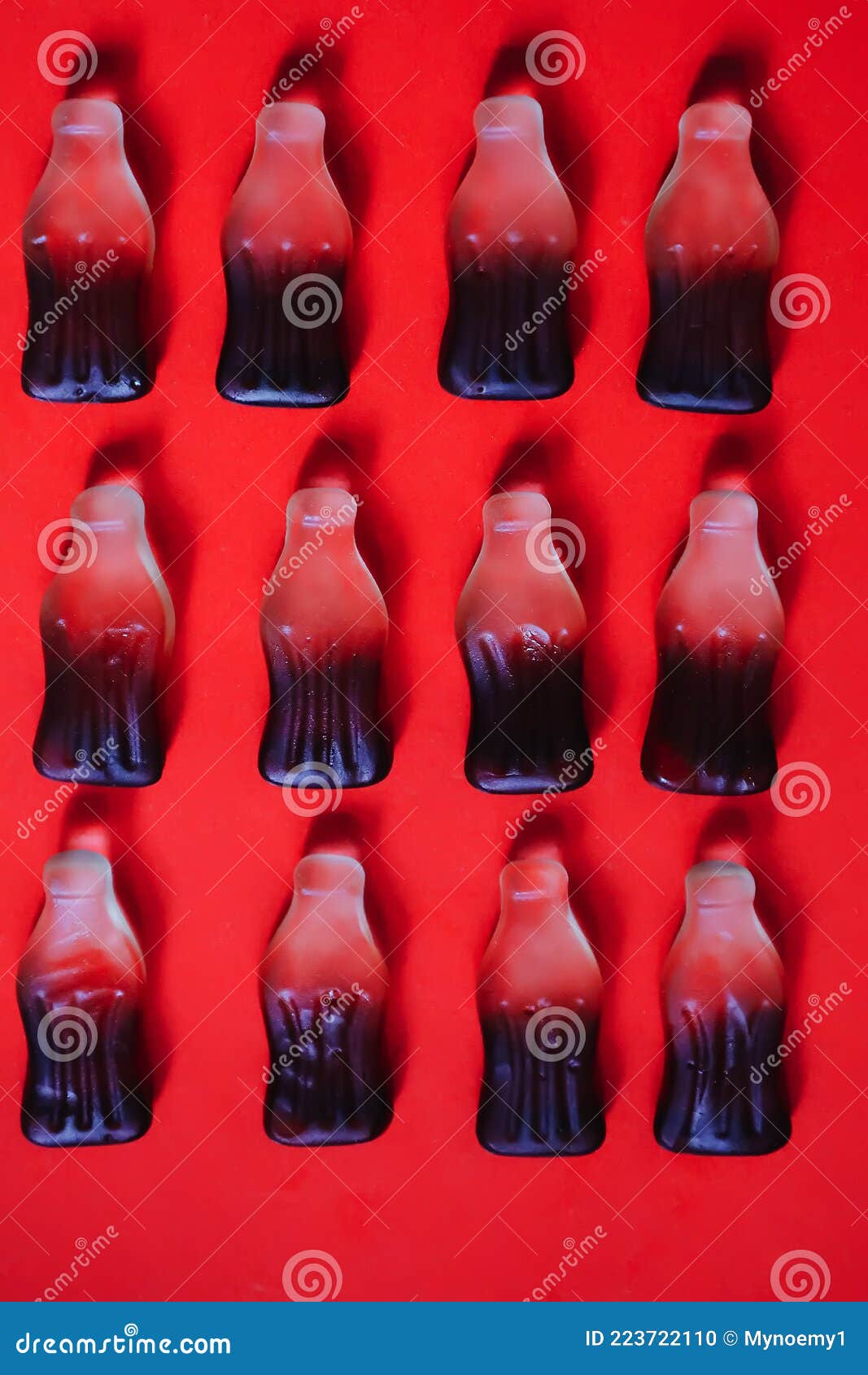 Gummy Jelly Cola Candies Bottles Red Background Editorial Photo ...