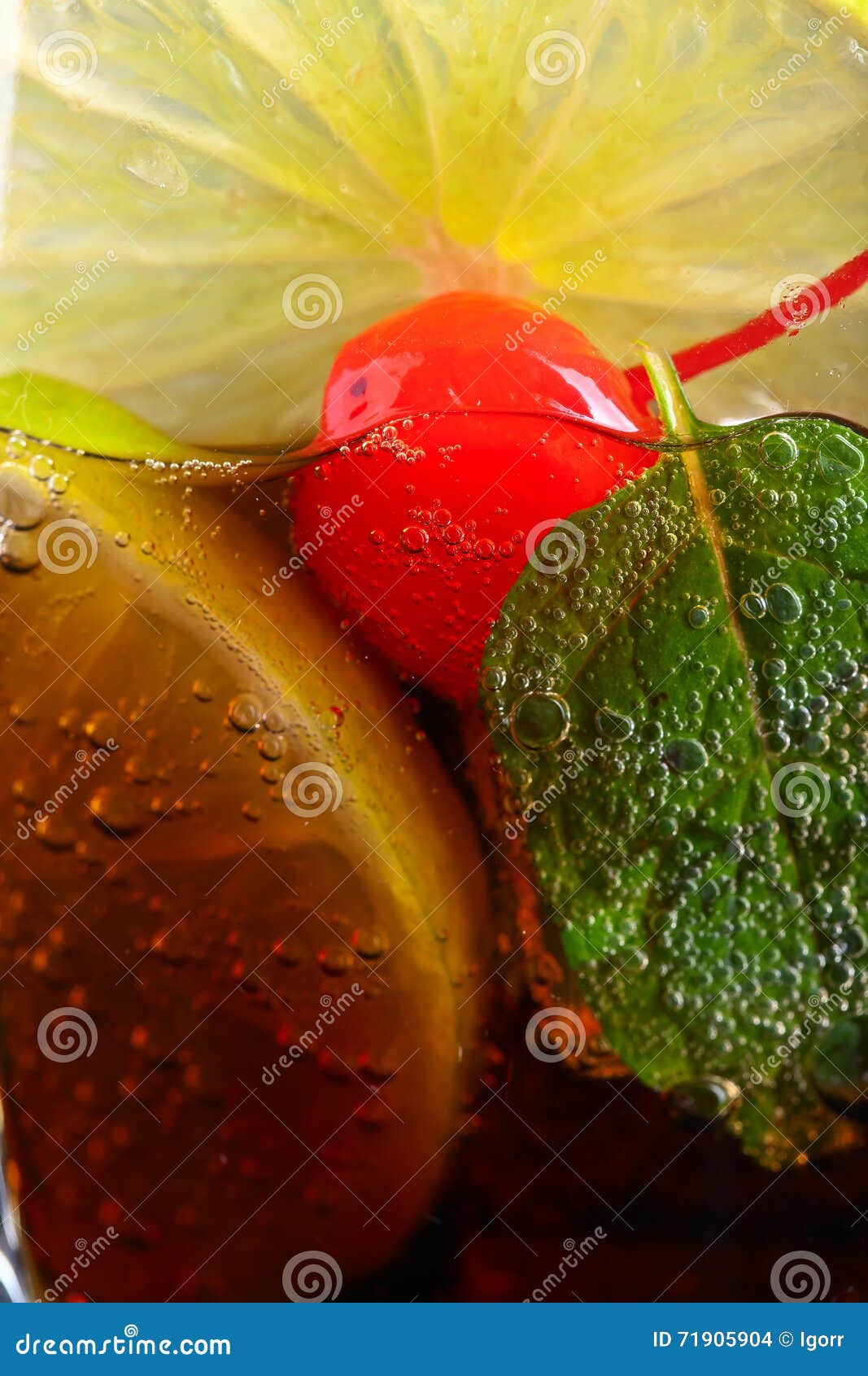 Cola with Lime , Cherry and Peppermint Stock Photo - Image of drink ...