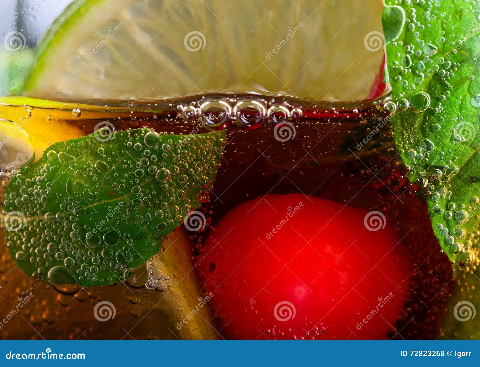 Cola with Lime , Cherry and Peppermint Stock Photo - Image of alcohol ...
