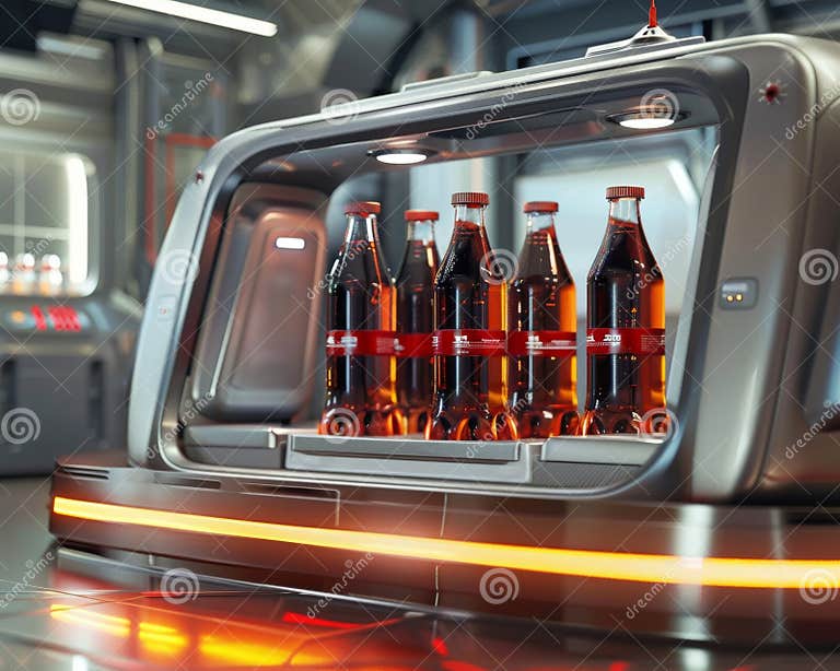 Cola Maker with Levitating Bottles in a Sleek Modern Sci Fi Setting ...