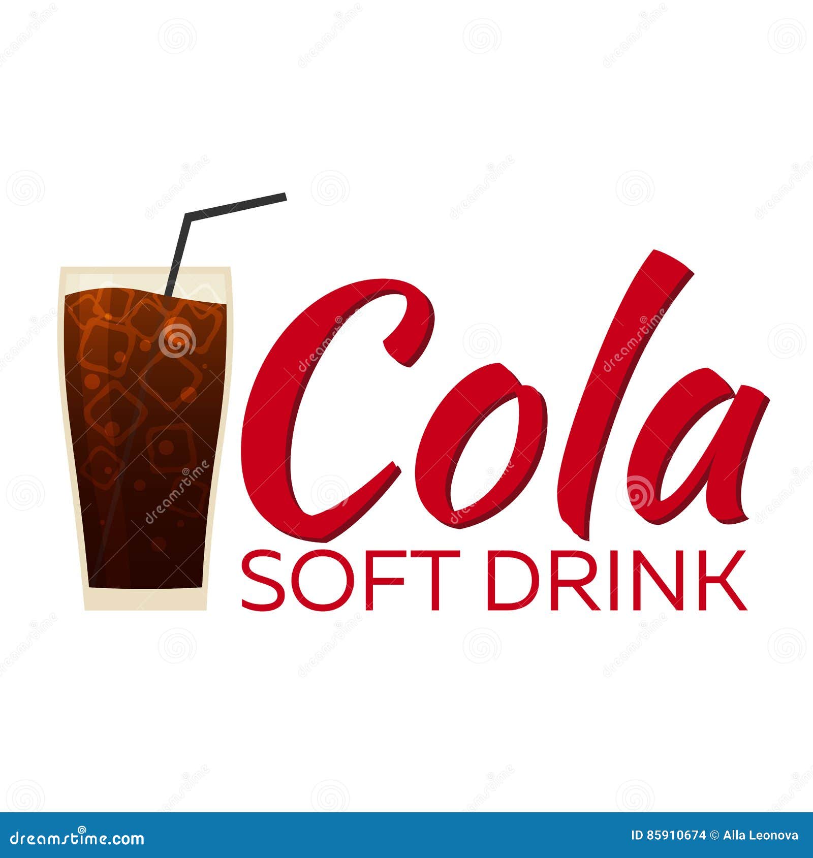 Cola Soft Drink with Ice. Vector Flat Illustration. Stock Illustration ...