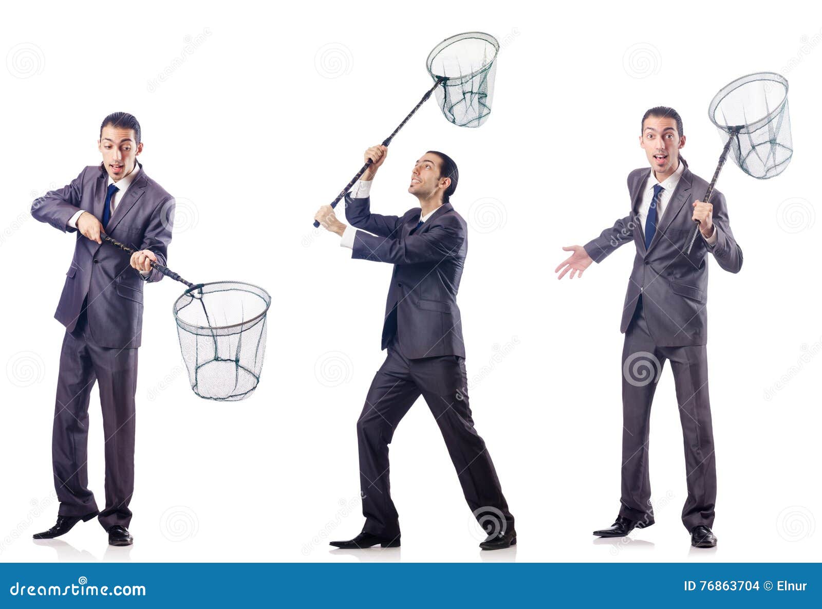 The Colage of Businessman with Catching Net on White Stock Photo ...