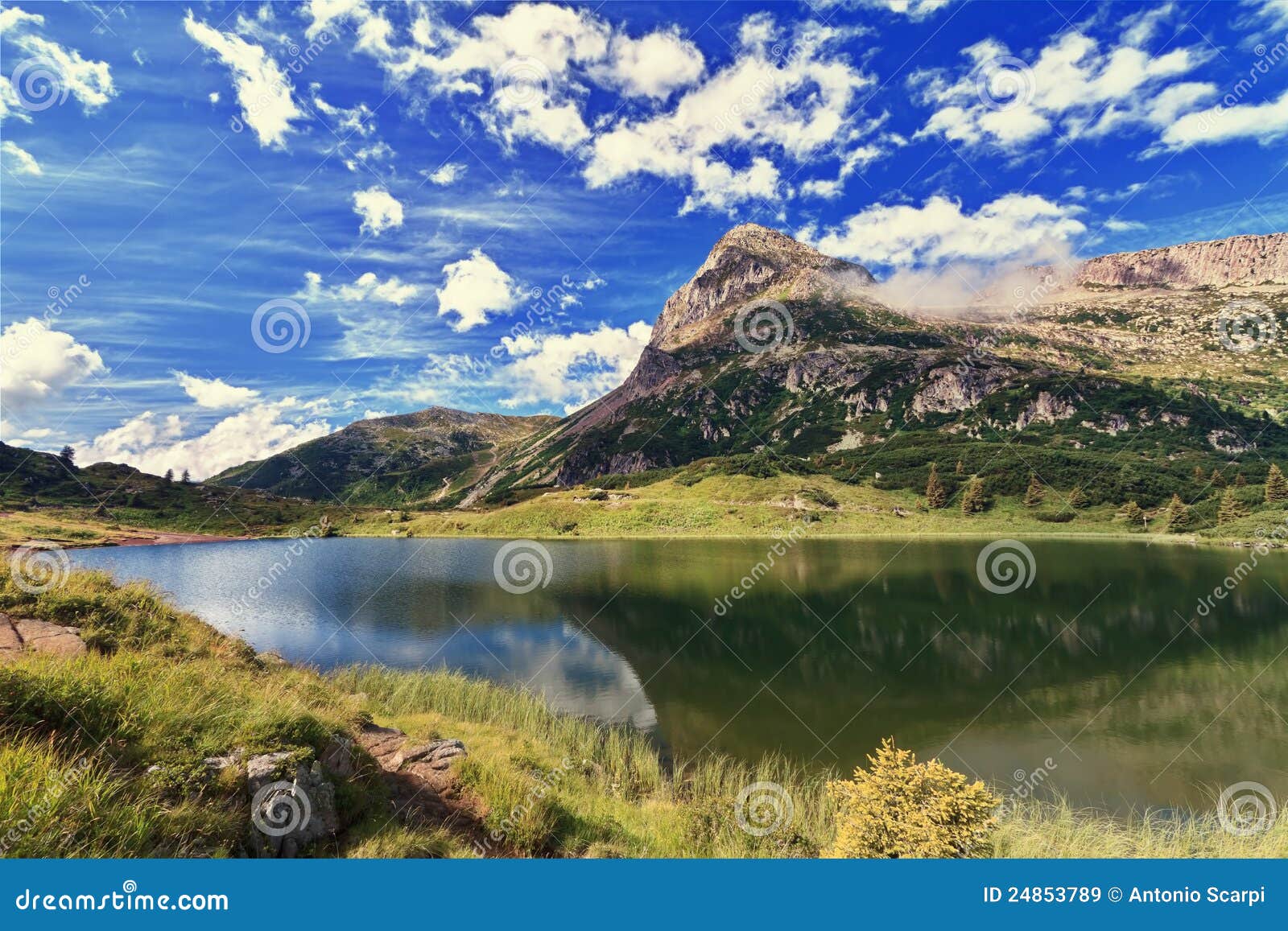 Colbricon lake - HDR stock image. Image of blue, scenery - 24853789