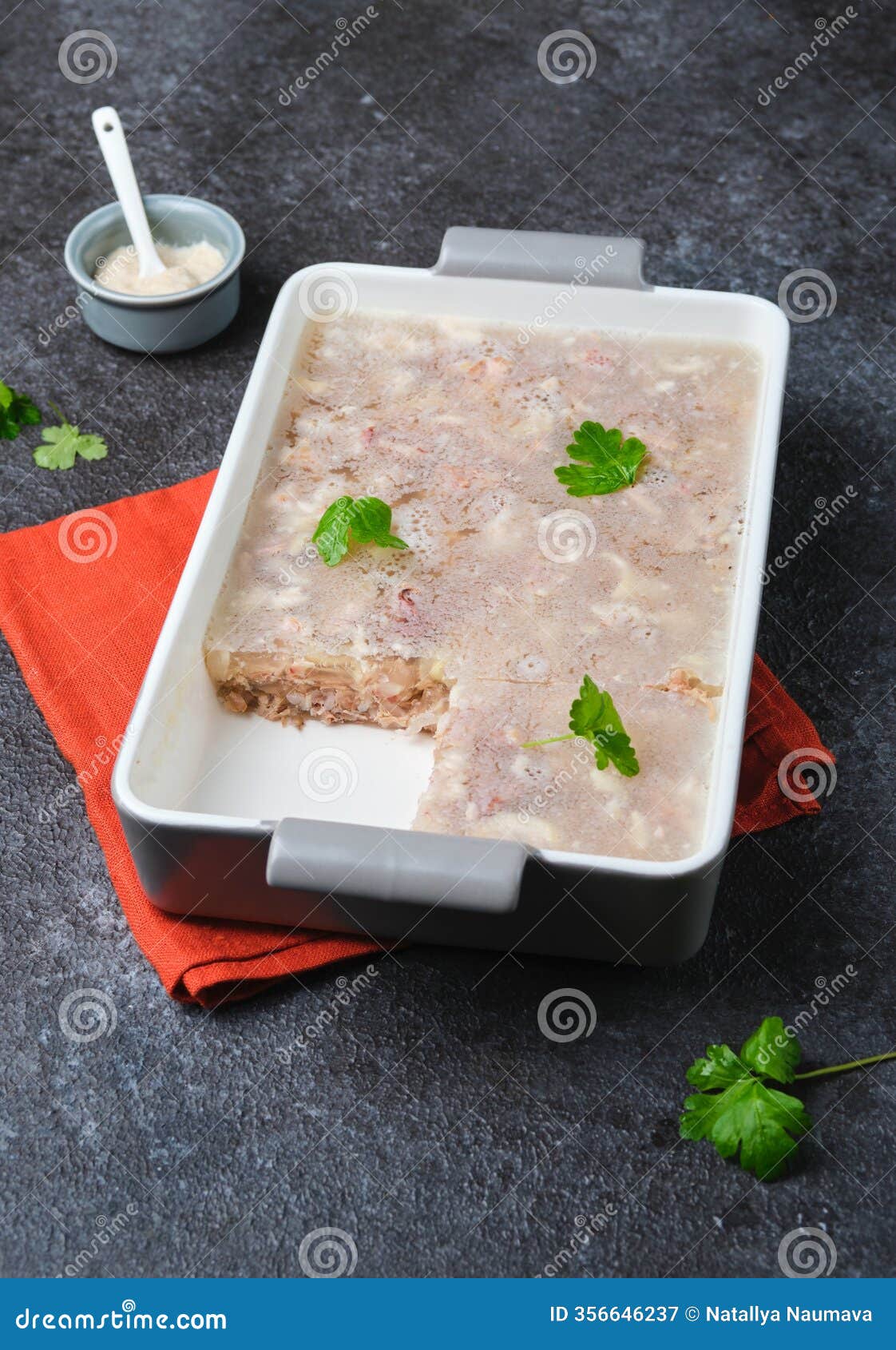 Cold Appetizer, Meat Jelly or Aspic with Turkey and Pork in a ...