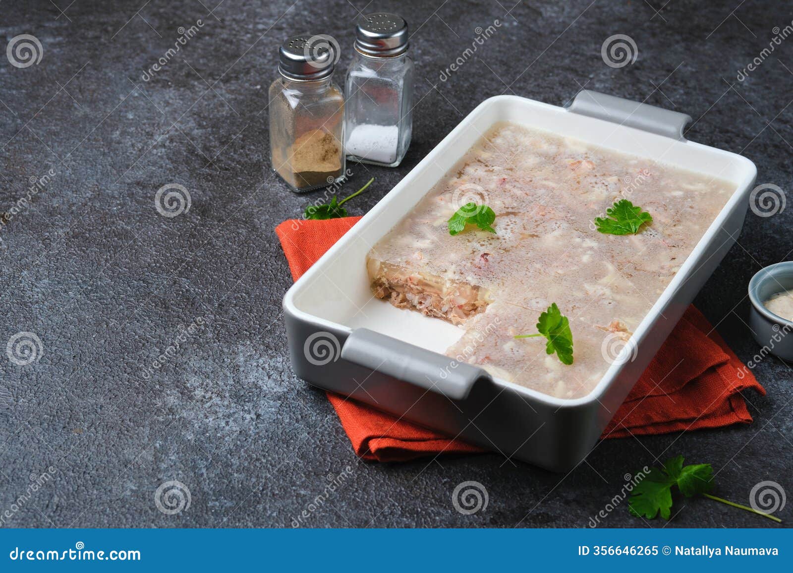 Cold Appetizer, Meat Jelly or Aspic with Turkey and Pork in a ...
