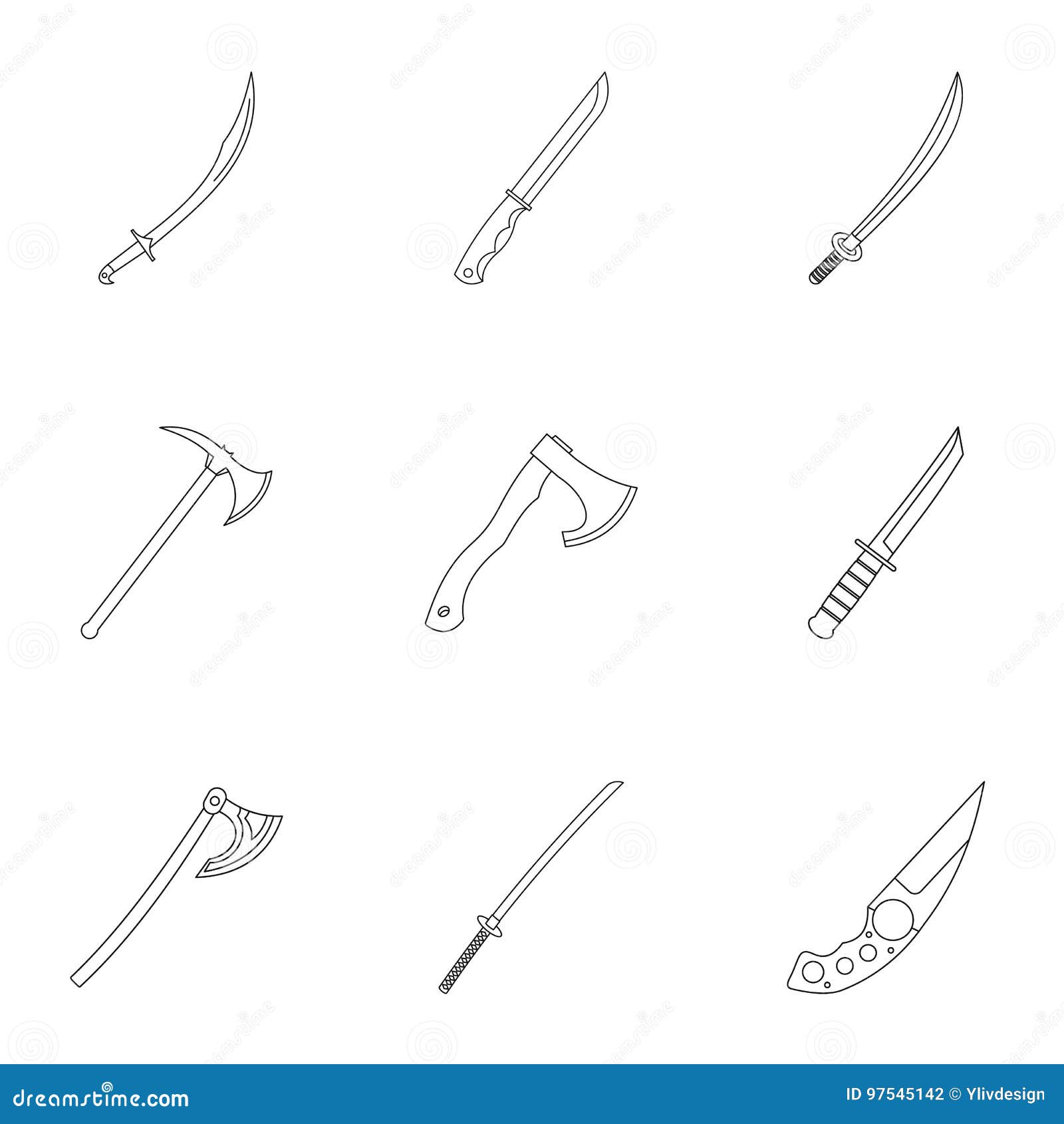 Cold Arms Icon Set, Outline Style Stock Vector - Illustration of black ...