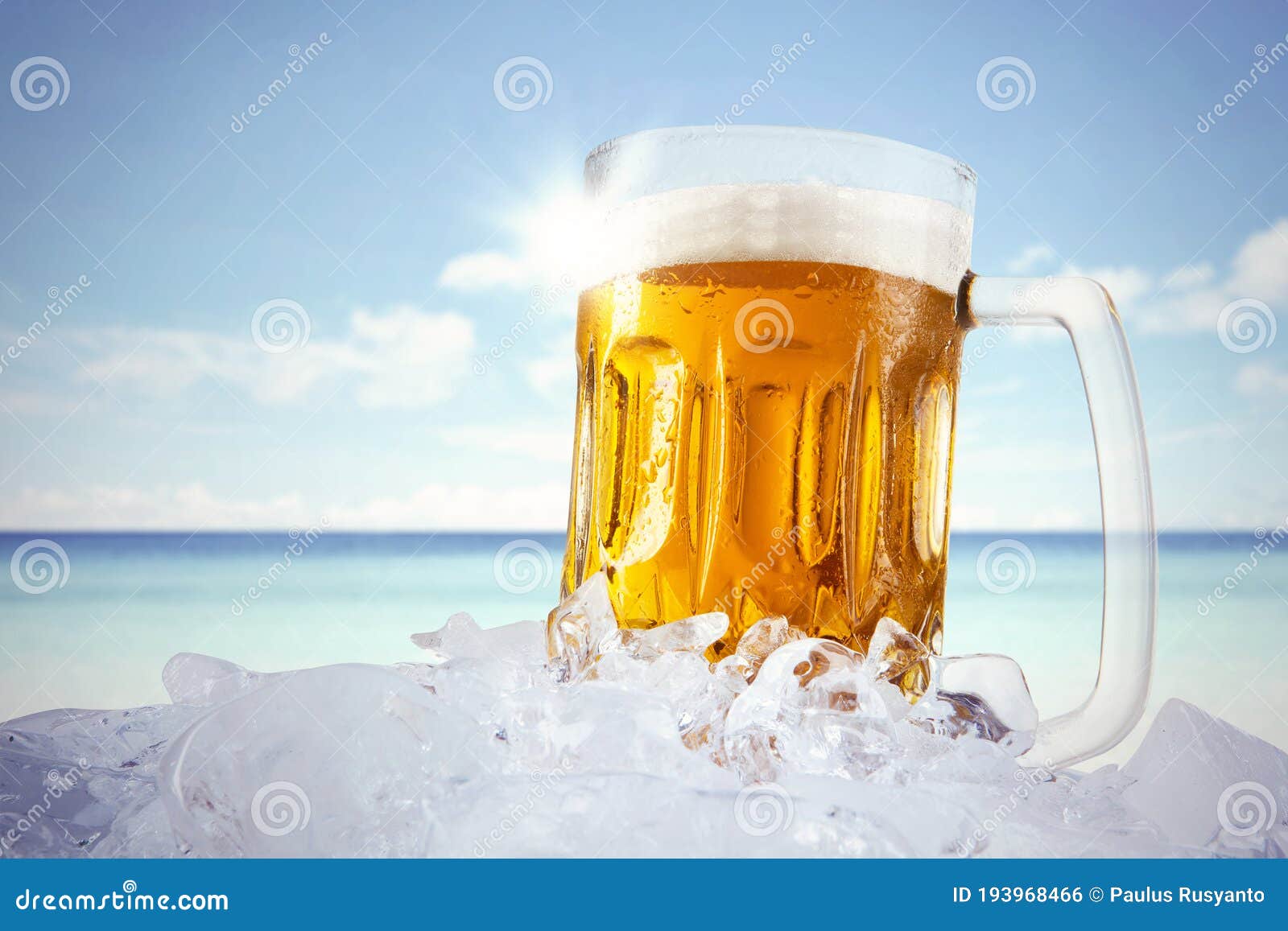 Cold Beer in a Big Glass on the Beach Stock Photo - Image of freshness ...