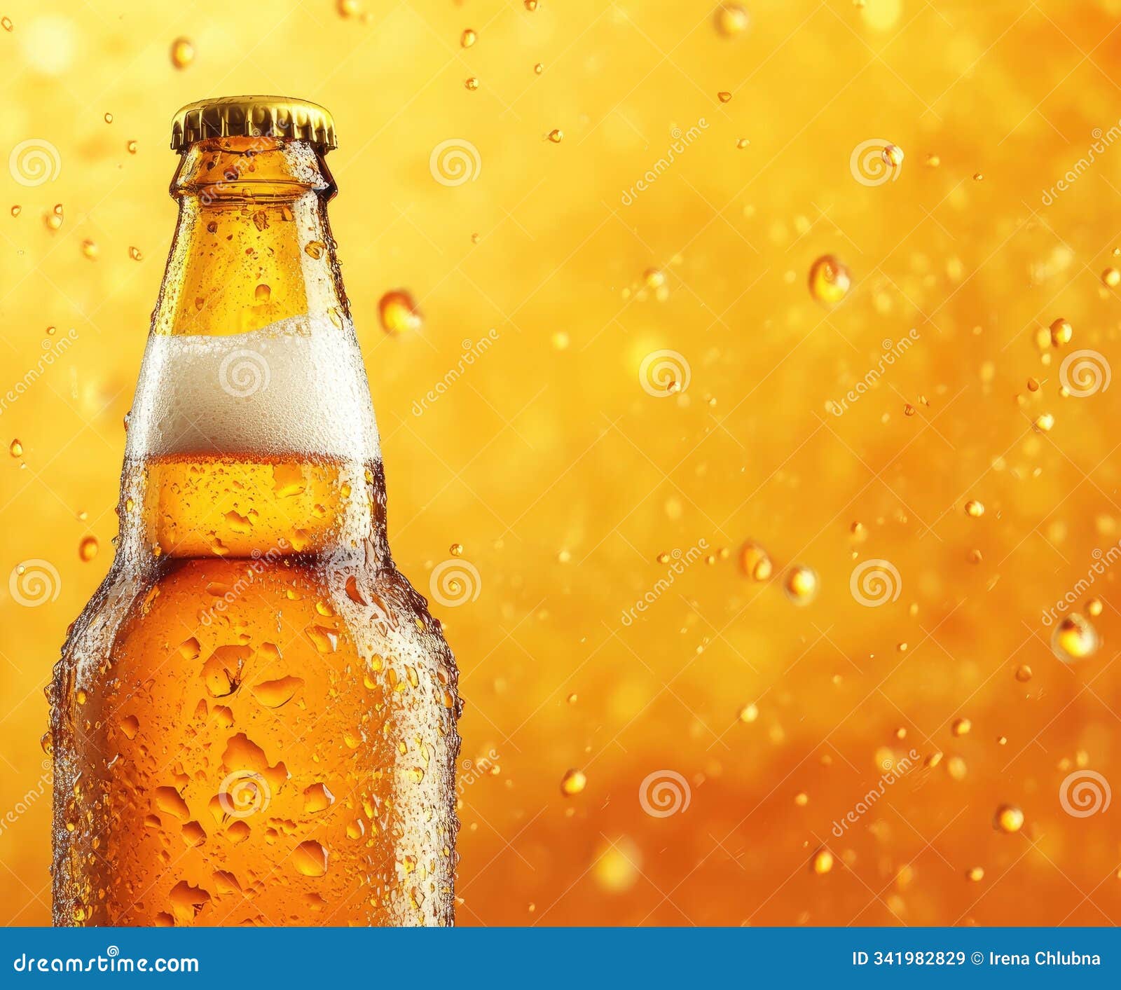 Cold Beer Bottle Dripping with Condensation on Orange Background Stock ...
