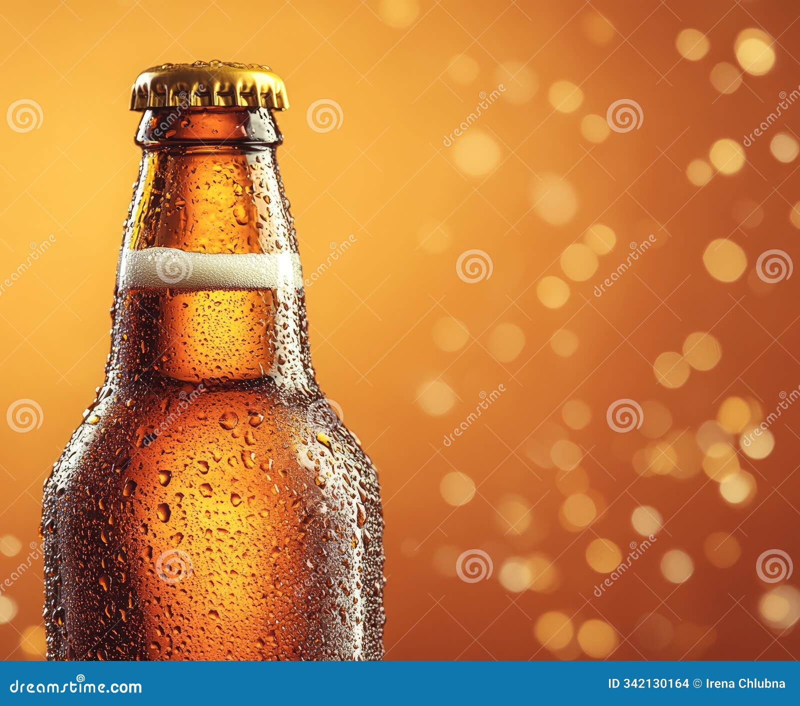 Cold Beer Bottle Dripping with Condensation on Orange Background Stock ...