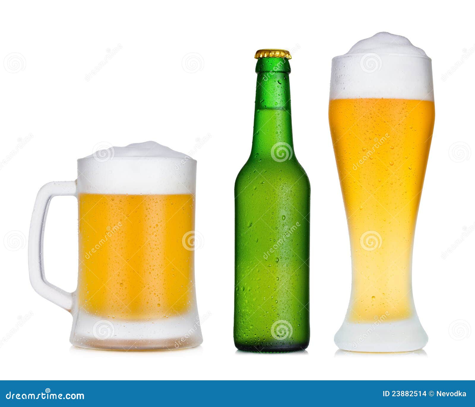 Cold Beer Bottle and Glass Set Stock Photo - Image of golden, cool ...