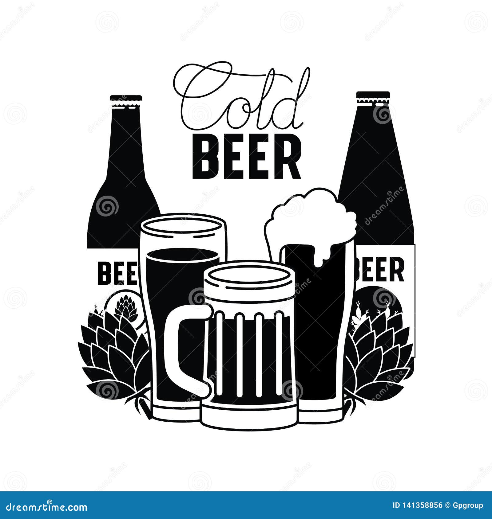 Cold Beer Label Isolated Icon Stock Vector - Illustration of gourmet ...