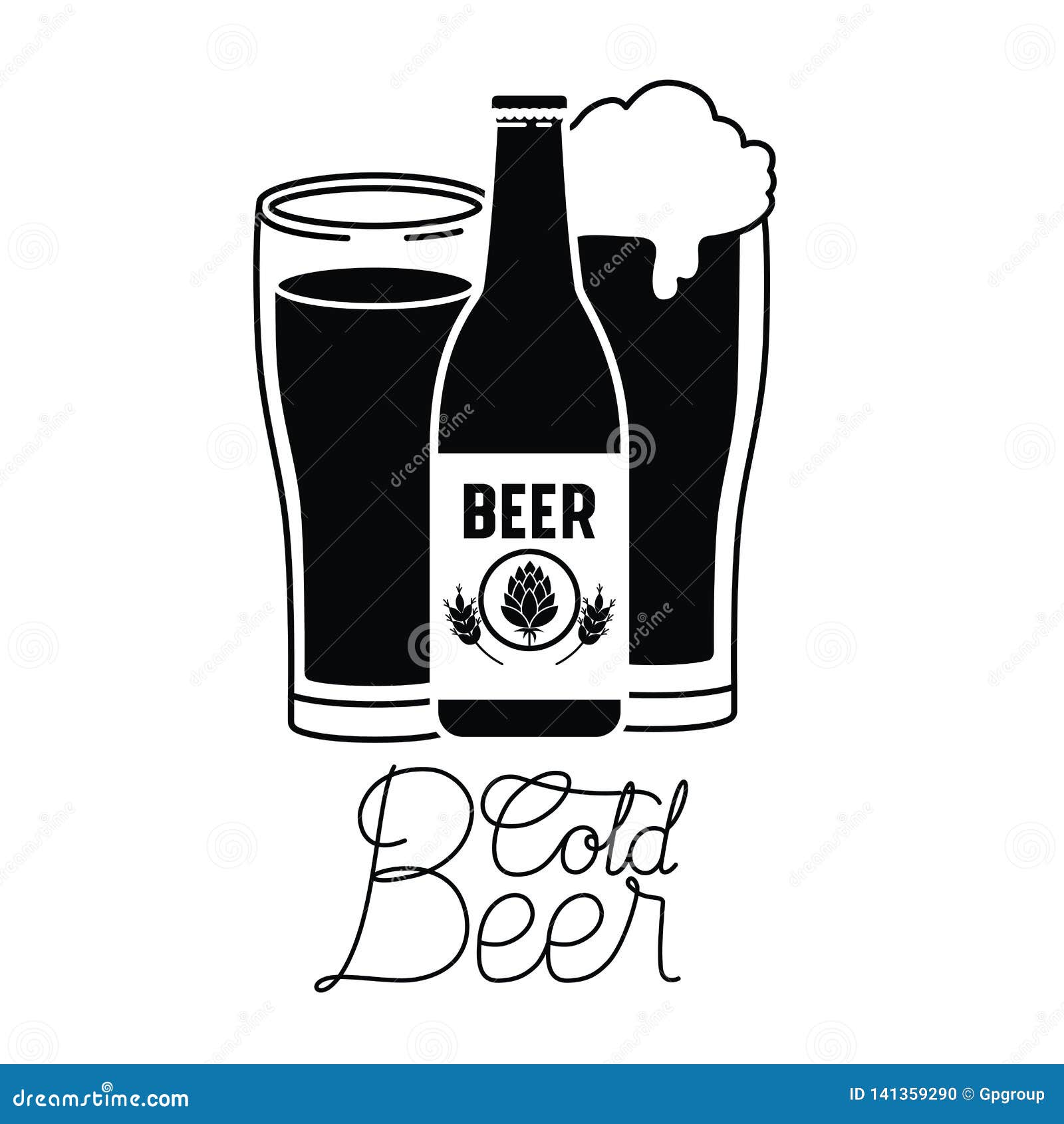 Cold Beer Label Isolated Icon Stock Vector - Illustration of lettering ...