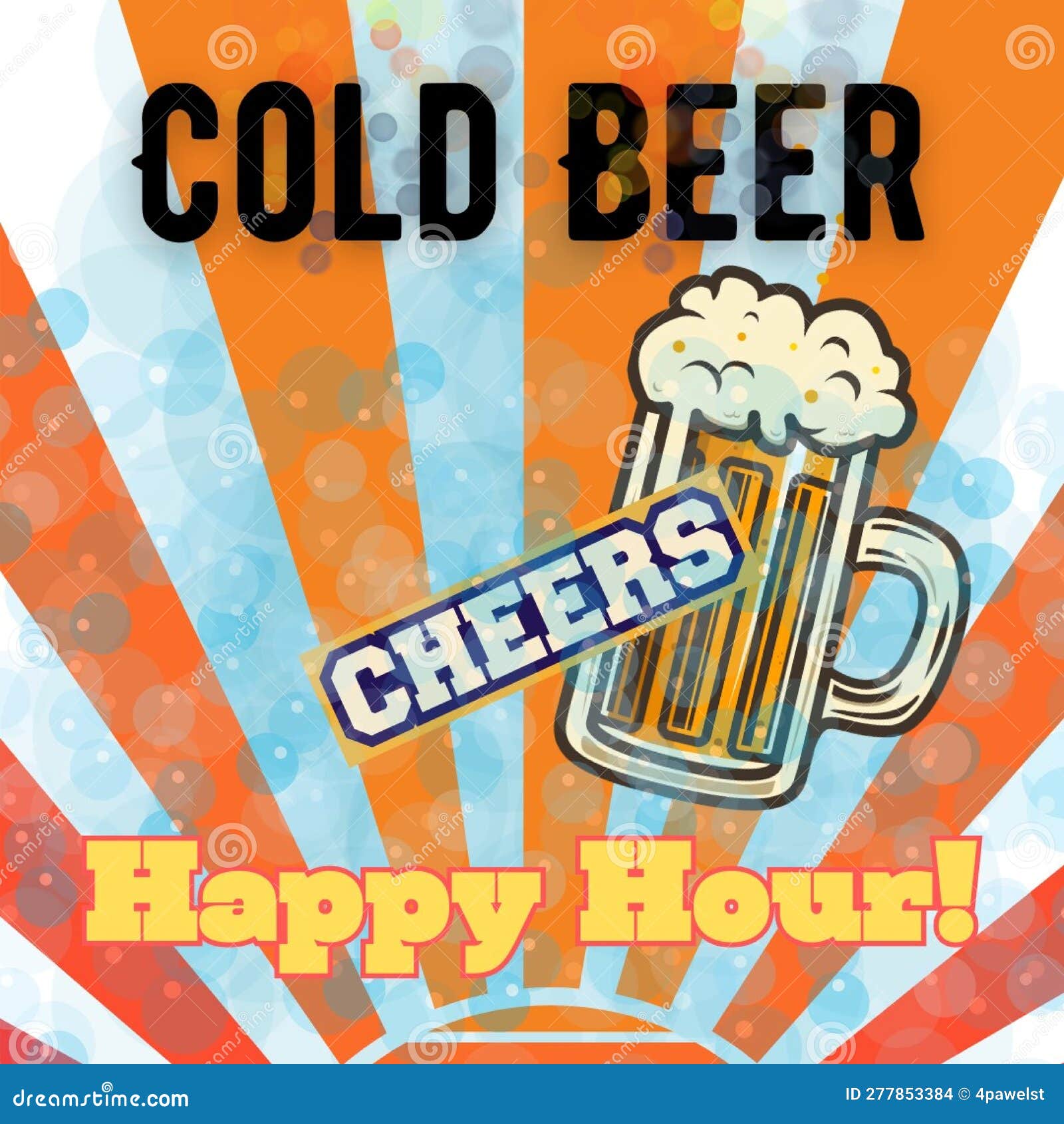Cold Beer Poster with Happy Hour! Stock Illustration - Illustration of ...