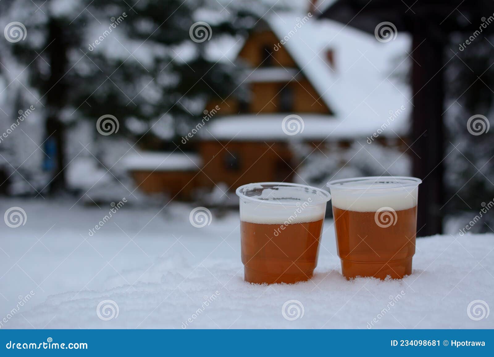 Cold beer in the snow stock image. Image of white, yellow - 234098681