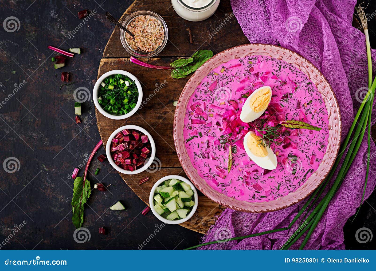 Cold Beetroot Beet Soup on Yogurt with Egg Stock Image - Image of ...