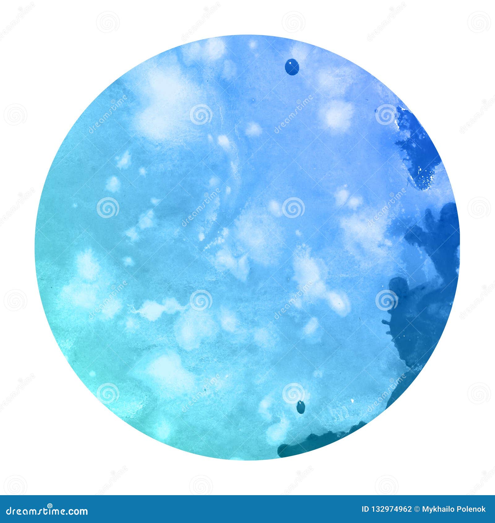 Cold Blue Hand Drawn Watercolor Circular Frame Background Texture with ...