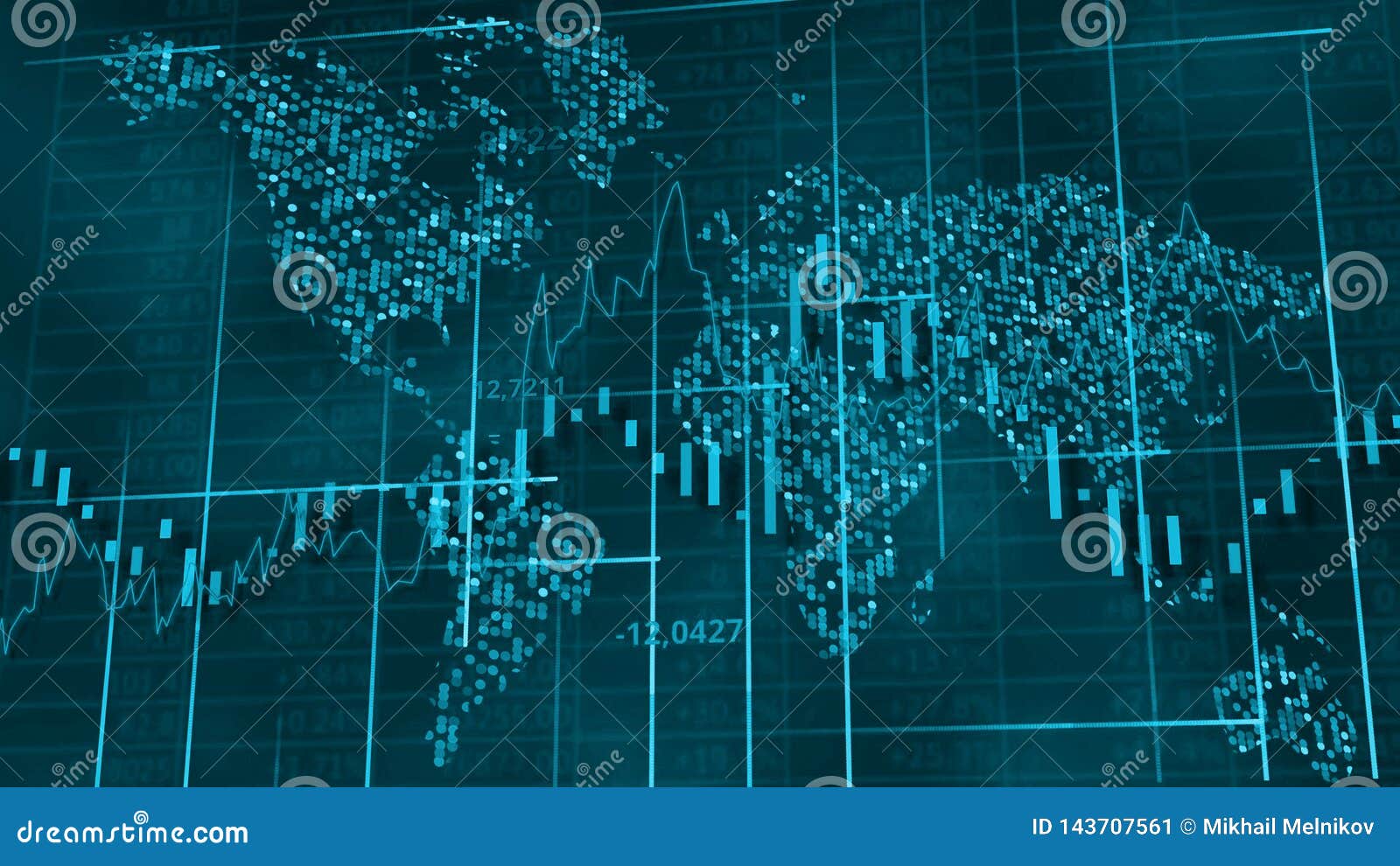 Stock Diagrams, Graphs And Tables. World Map Behind Digits And Lines ...