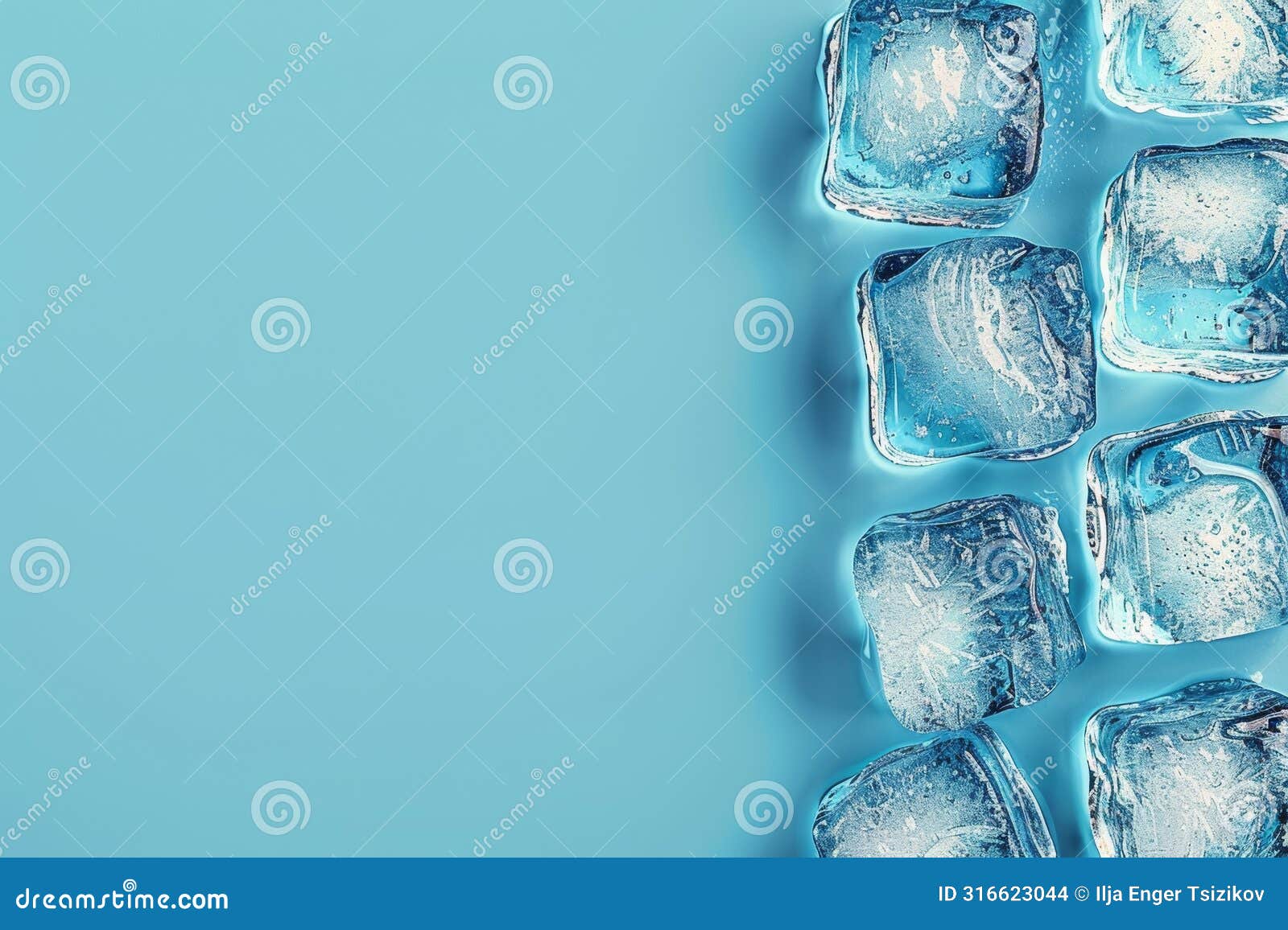 Cold Blue Ice Cubes on Bluish Background Panorama, Perfect for ...