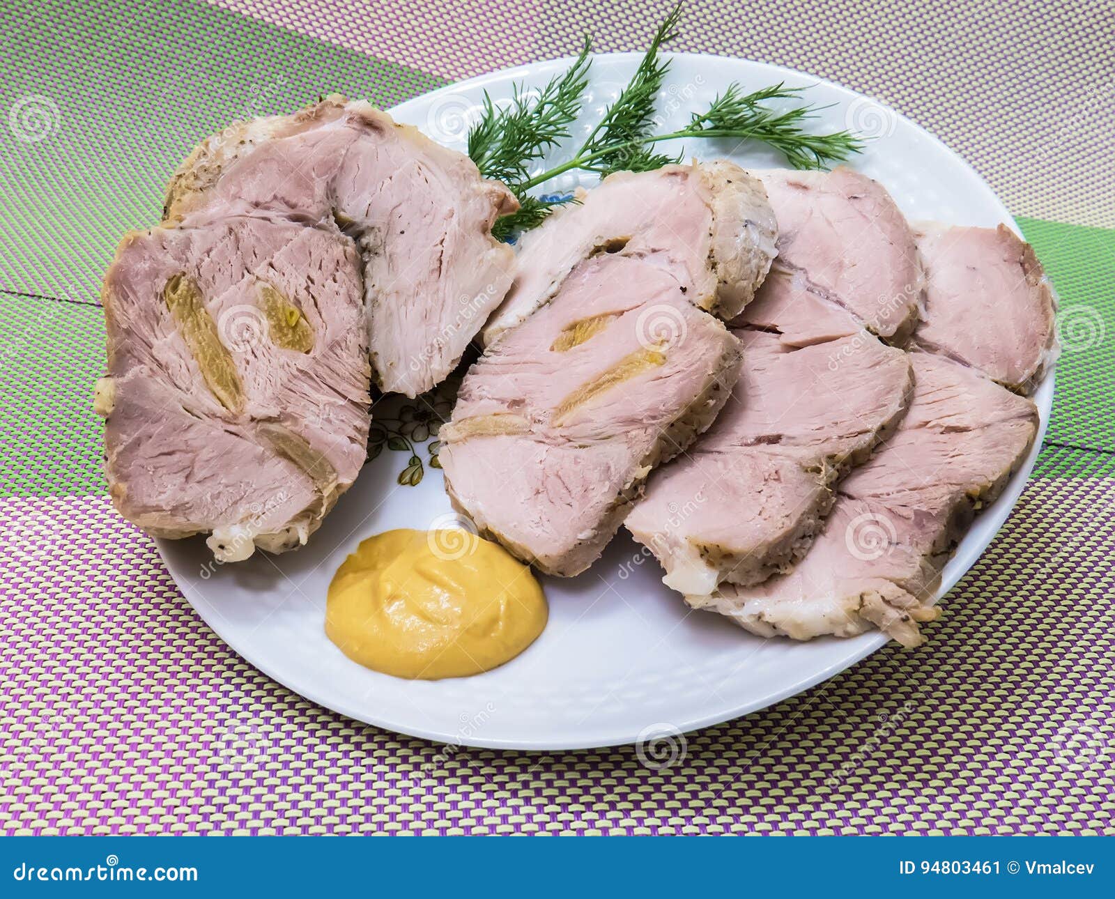 Cold boiled pork stock image. Image of food, sliced, plate - 94803461