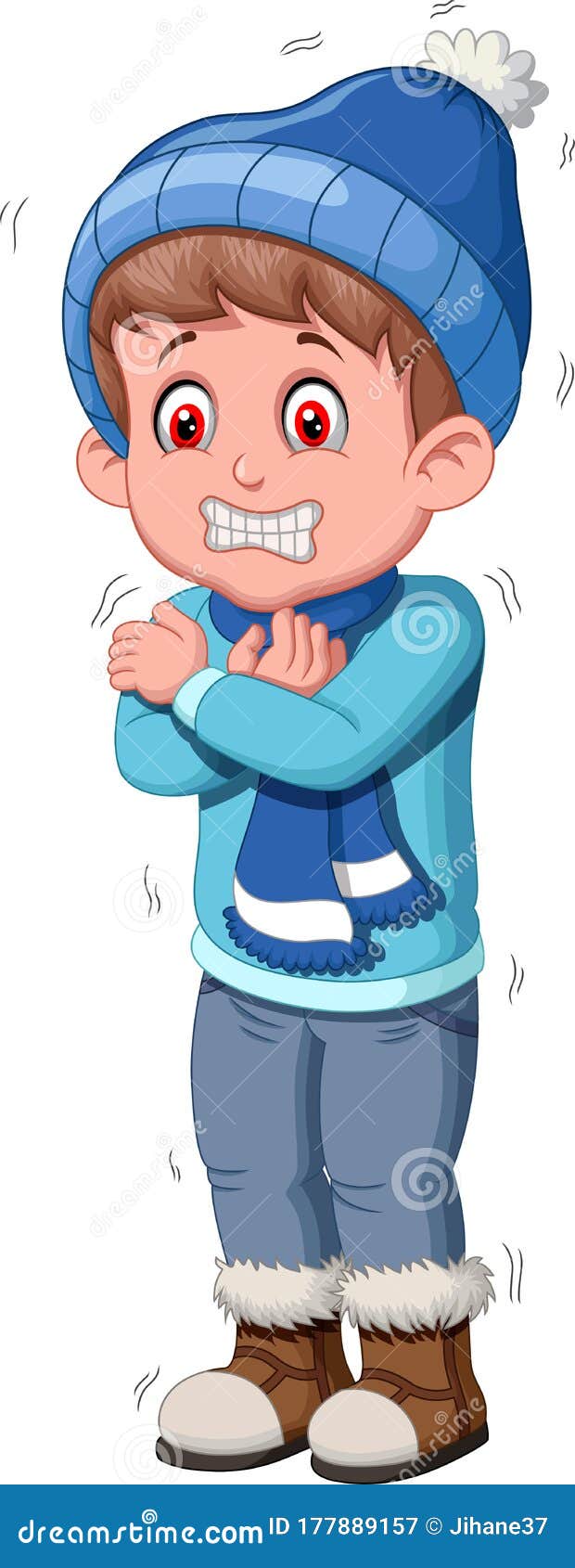 Cold Boy in Red Jacket with Scarf and Hat Cartoon Stock Illustration ...