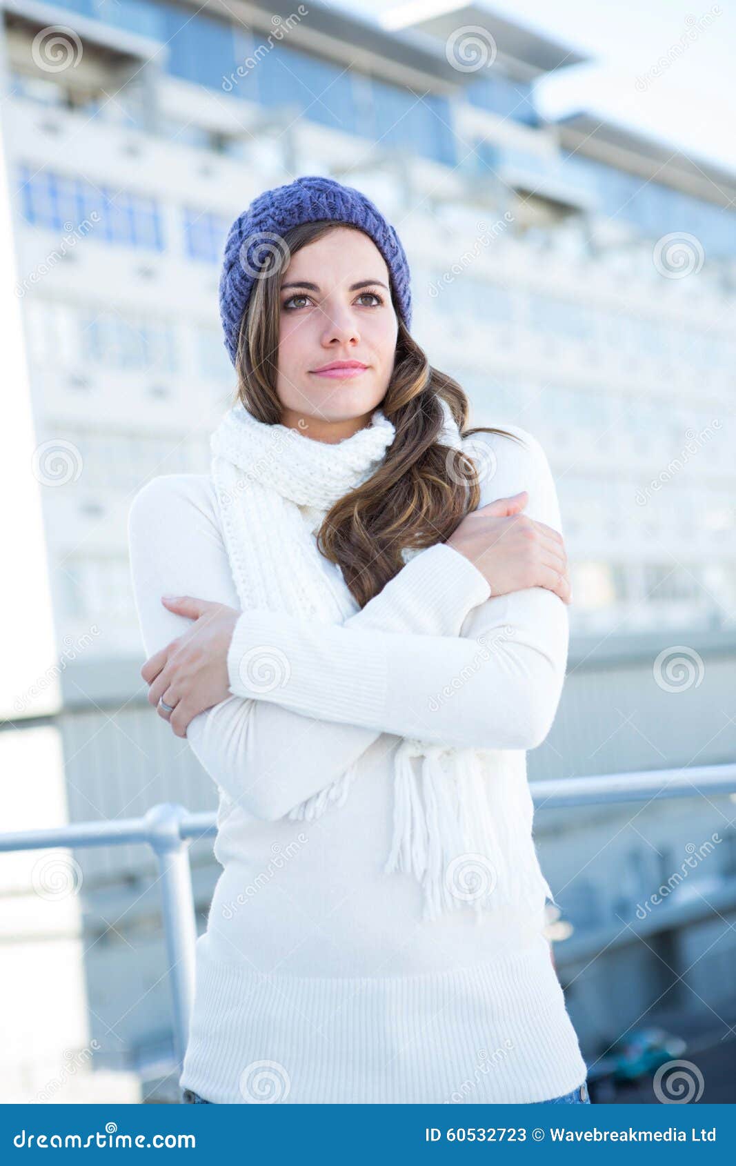Cold Brunette in Warm Clothes Looking Away Stock Image - Image of ...