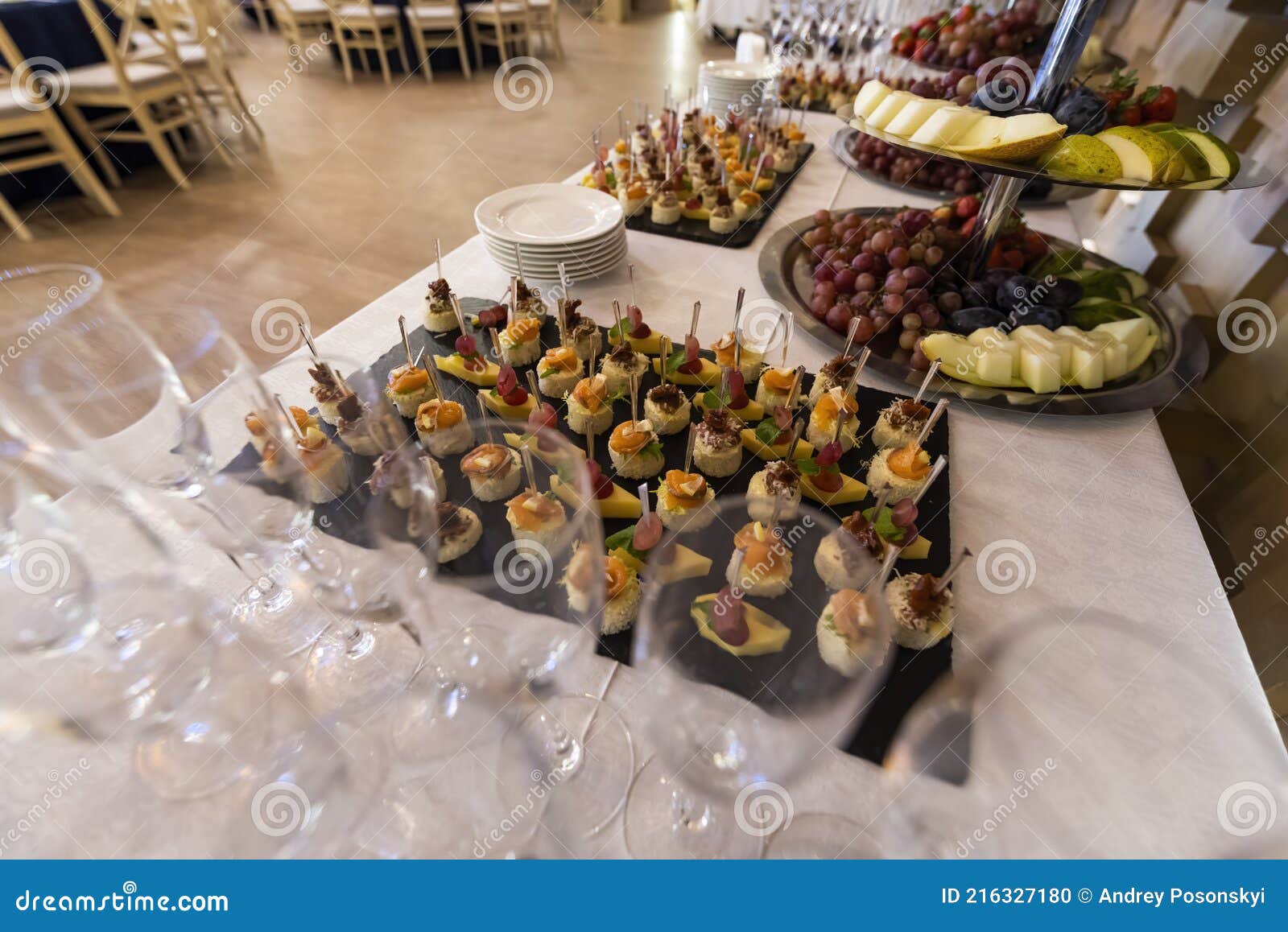 Cold Canape with Fruit on the Banquet Table Stock Photo - Image of ...