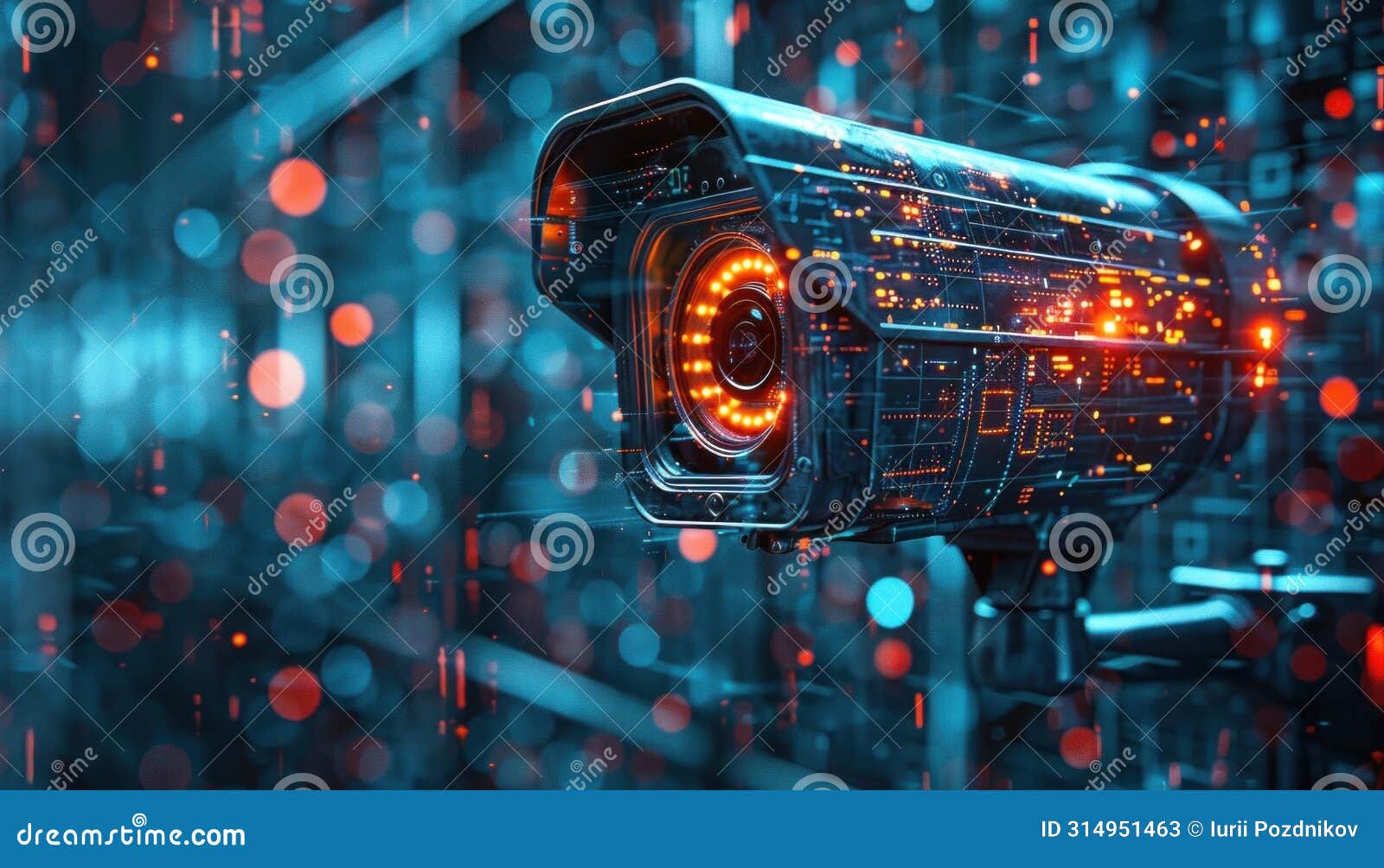 Cold CCTV Camera on Blue Background, Reflecting the Ruthless Gaze of ...
