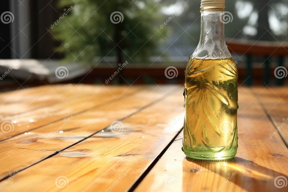 Cold Cider Bottle Sweating on a Pine Table Stock Illustration ...