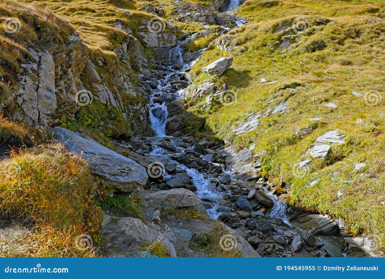 Cold Clear Water Flows Along the Mountain Stock Image - Image of clear ...